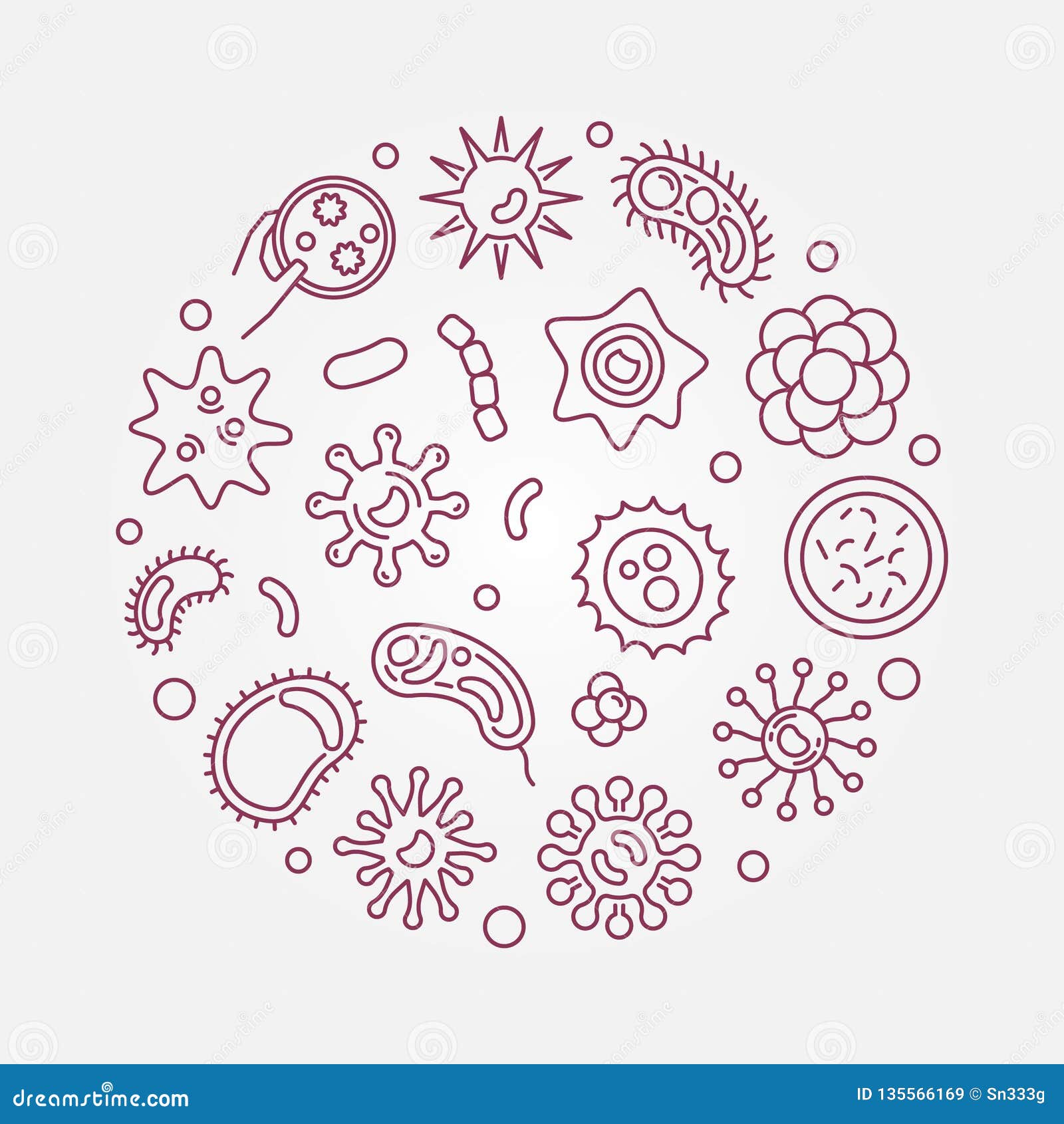 Virus or Pathogen Round Vector Concept Red Line Illustration Stock ...