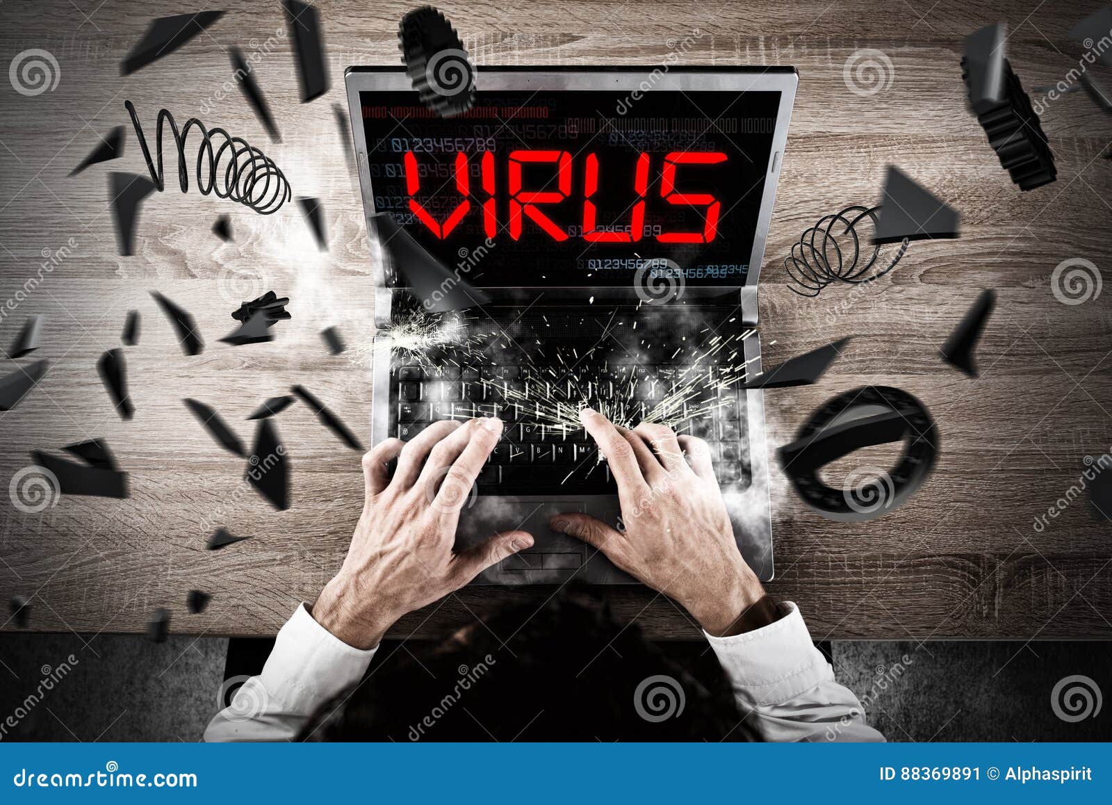 Virus on pc during work stock image. Image of attack - 88369891