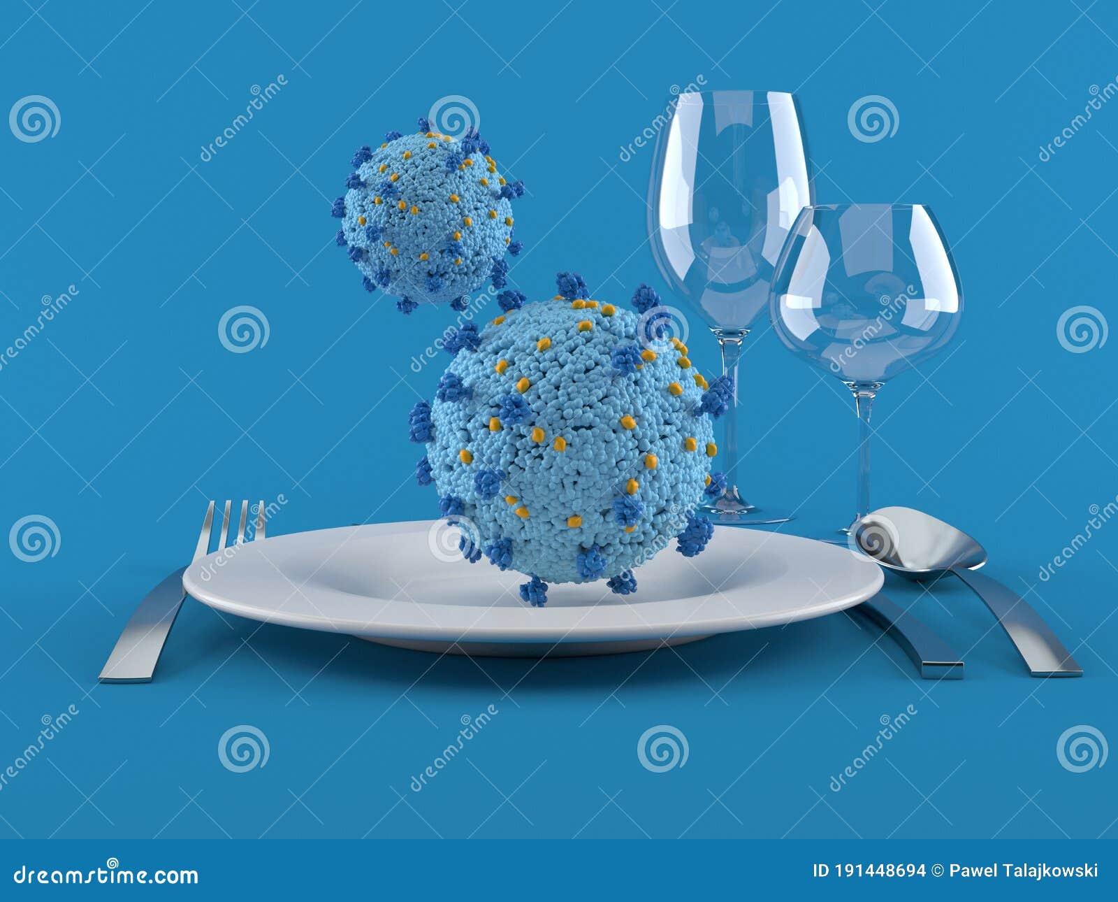 Virus with Plate and Cutlery Stock Illustration - Illustration of ...