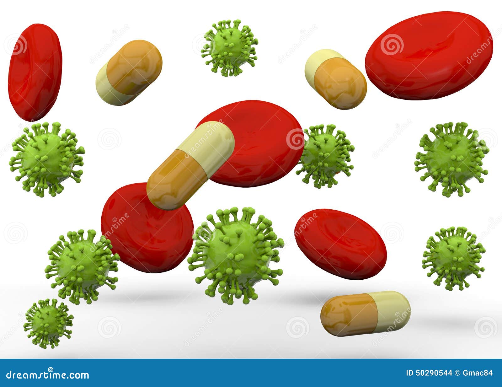 Virus, Red Blood Cells and Medicine - 3D Stock Illustration ...