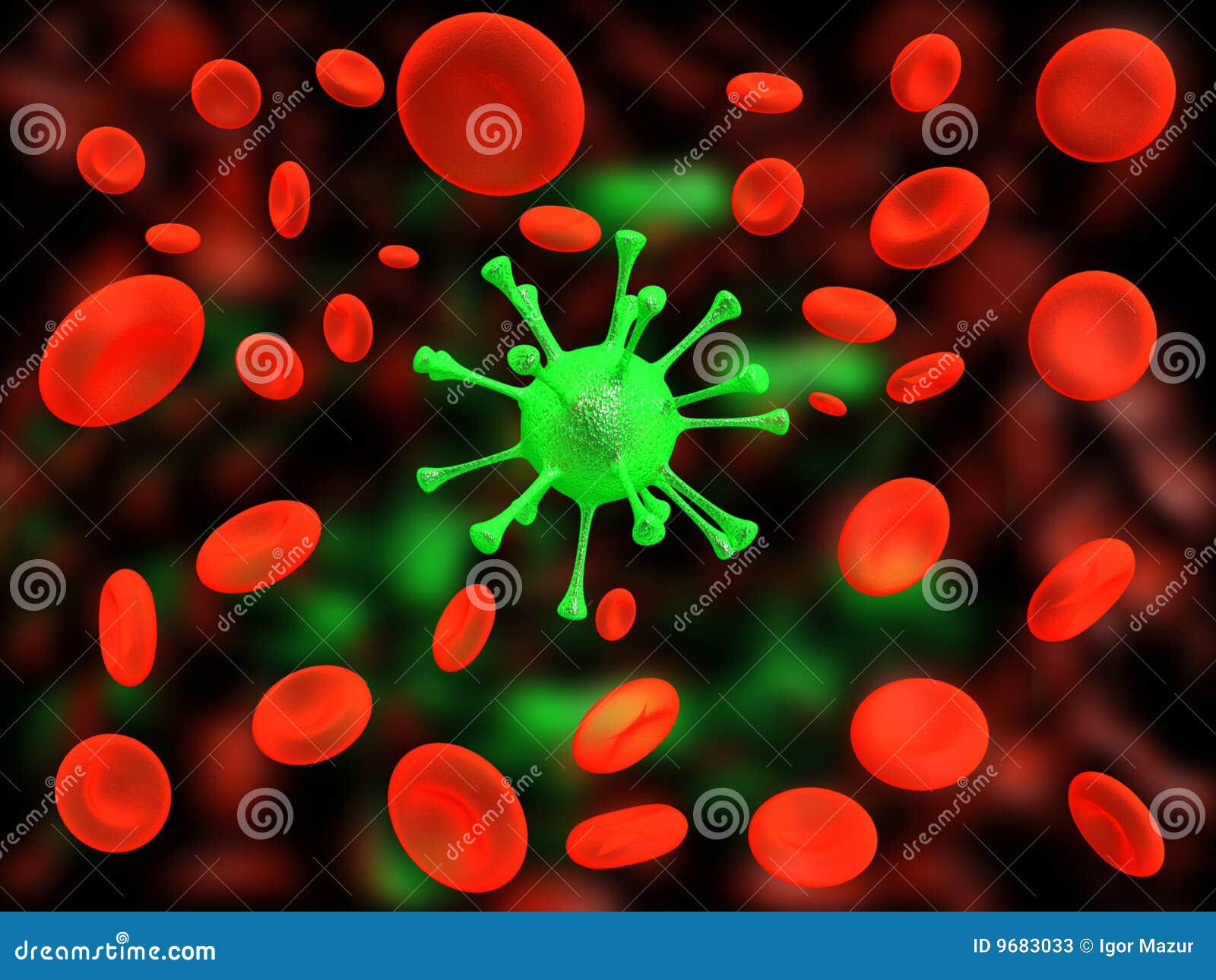 Virus with red cells stock illustration. Illustration of biology - 9683033