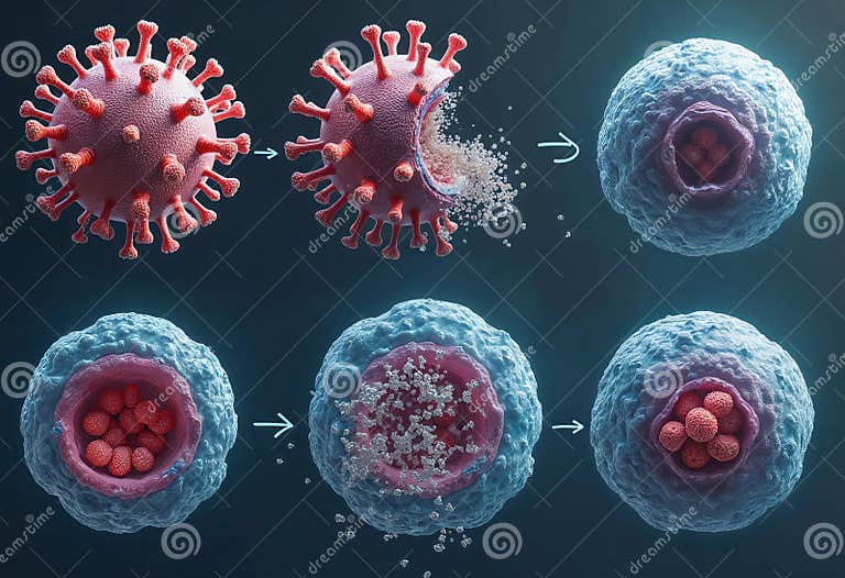 Virus Replication Process Illustrating Infection and Cellular Response ...