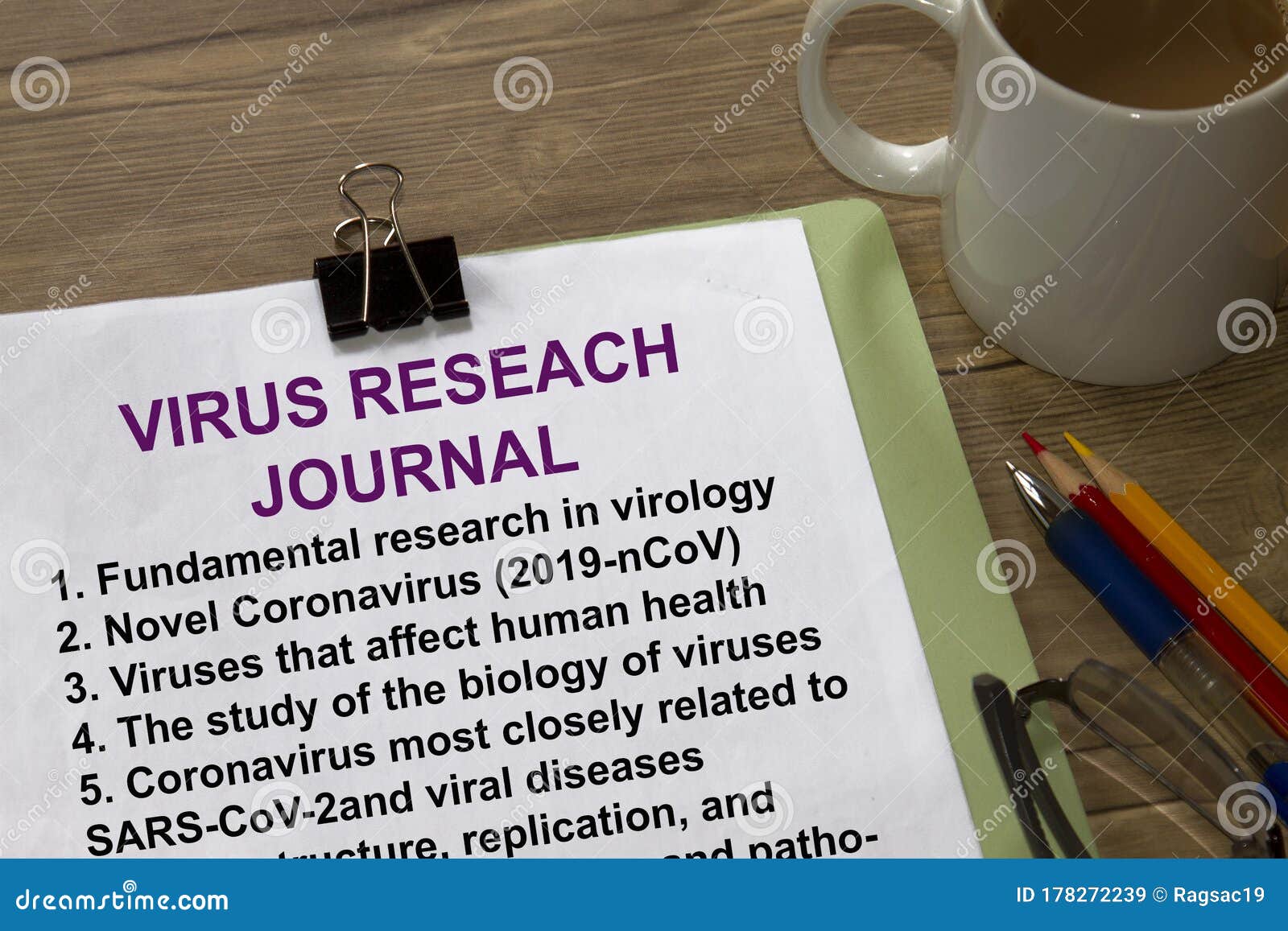 Virus Research Journal with Coffee Stock Image - Image of virus ...