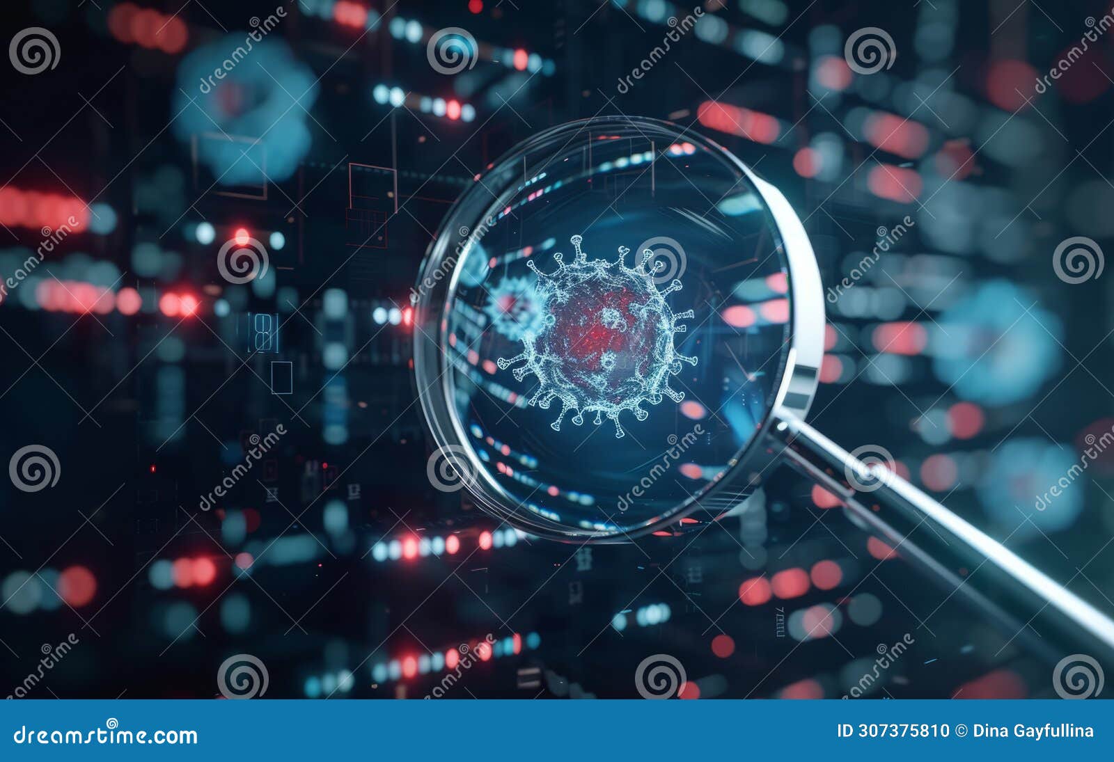 Virus Scan,Cybersecurity Background. a Magnifying Glass Over Digital ...