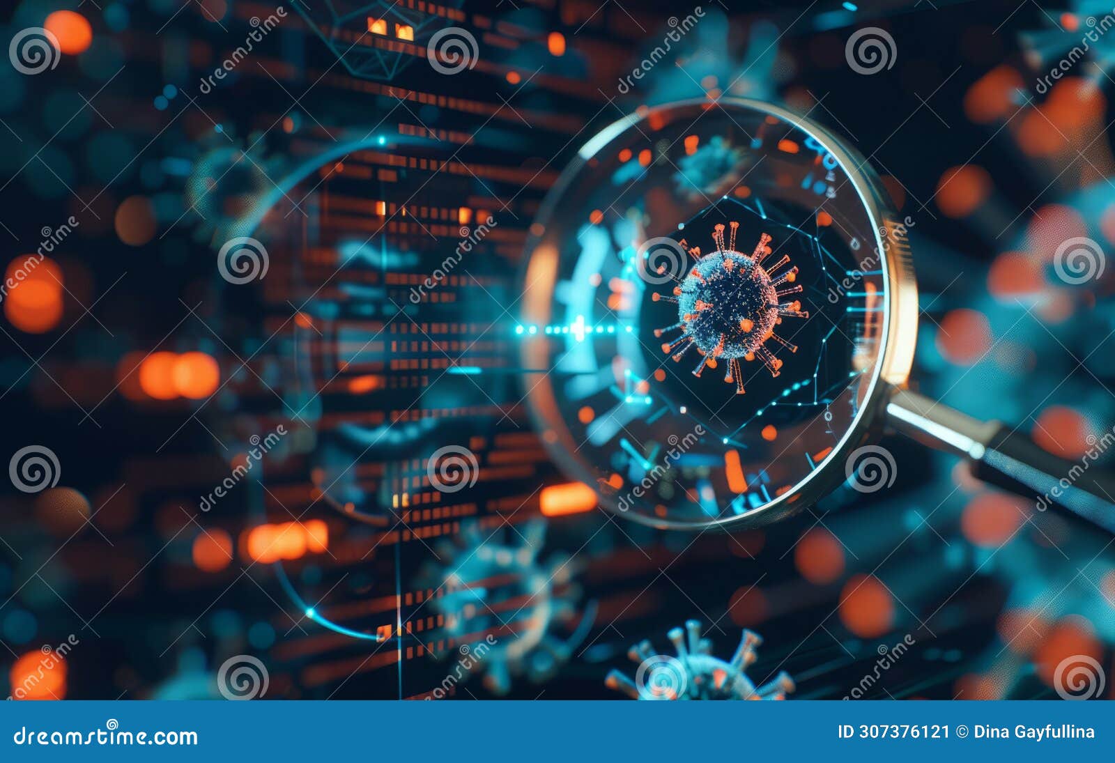 Virus Scan,Cybersecurity Background. a Magnifying Glass Over Digital ...