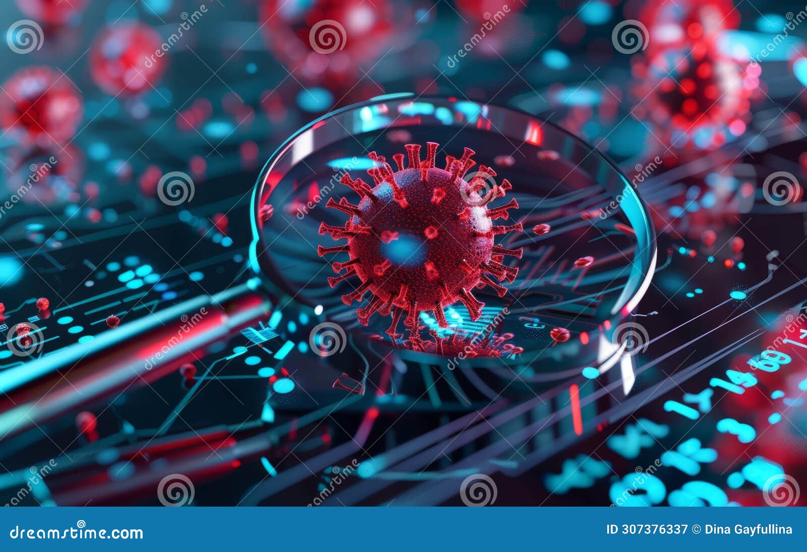 Virus Scan,Cybersecurity Background. a Magnifying Glass Over Digital ...