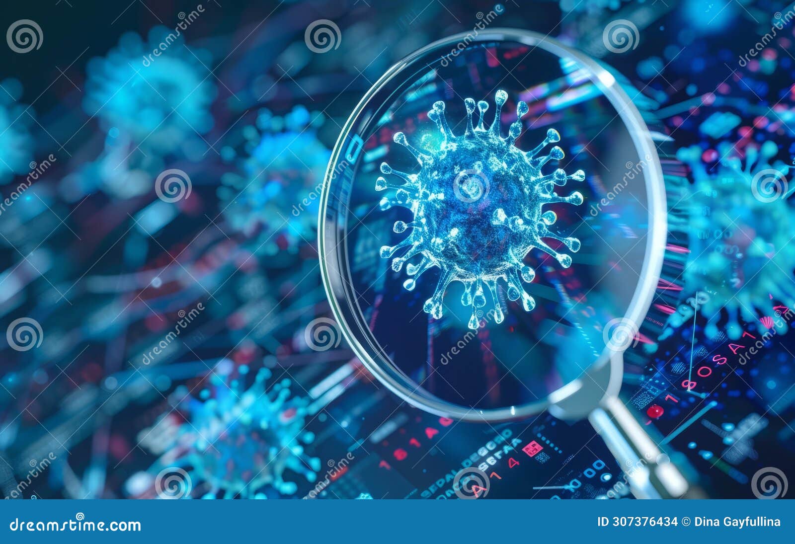 Virus Scan,Cybersecurity Background. a Magnifying Glass Over Digital ...