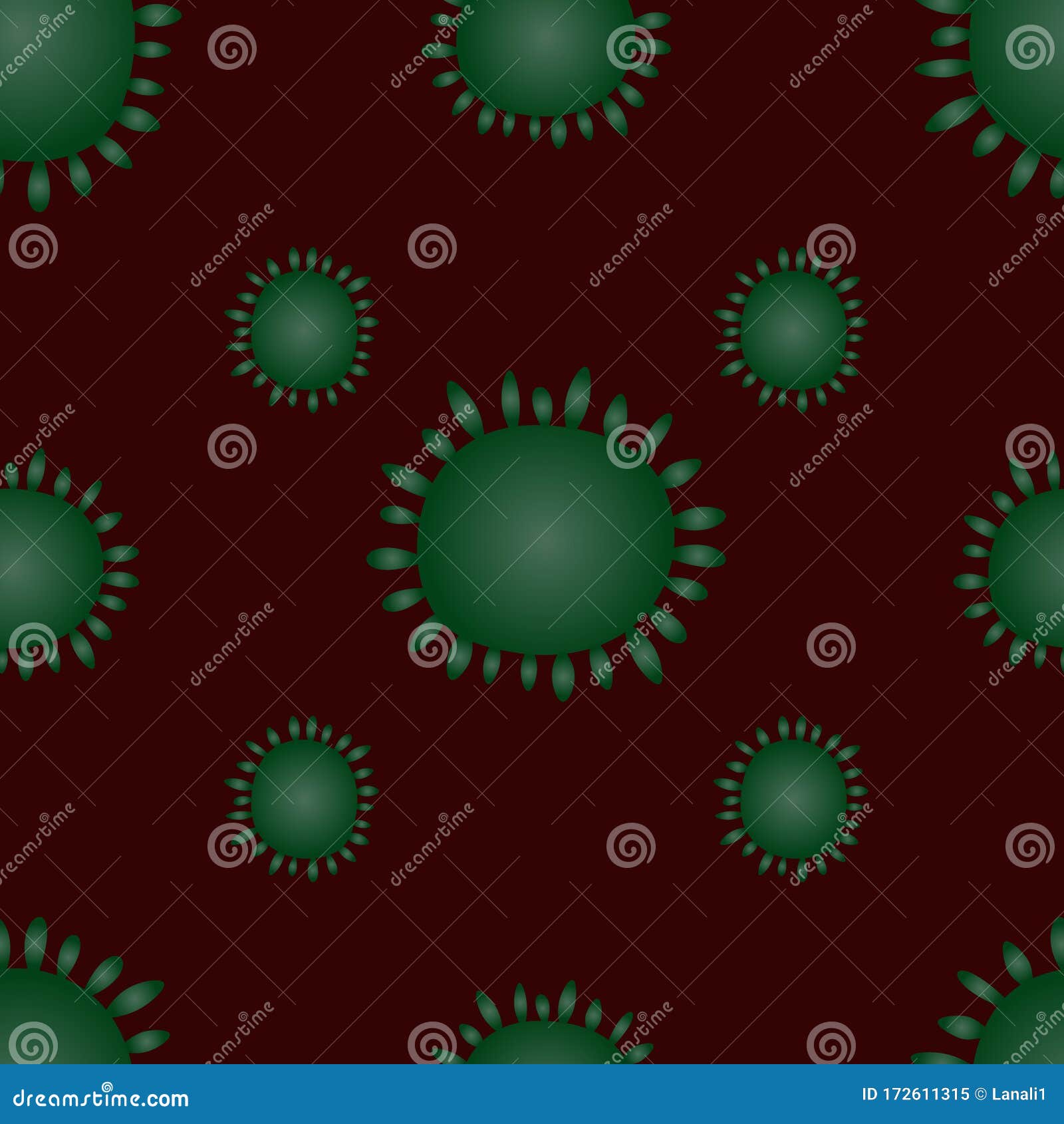 Virus Seamless Pattern, Bacterium of Green Color. on a Scarlet ...