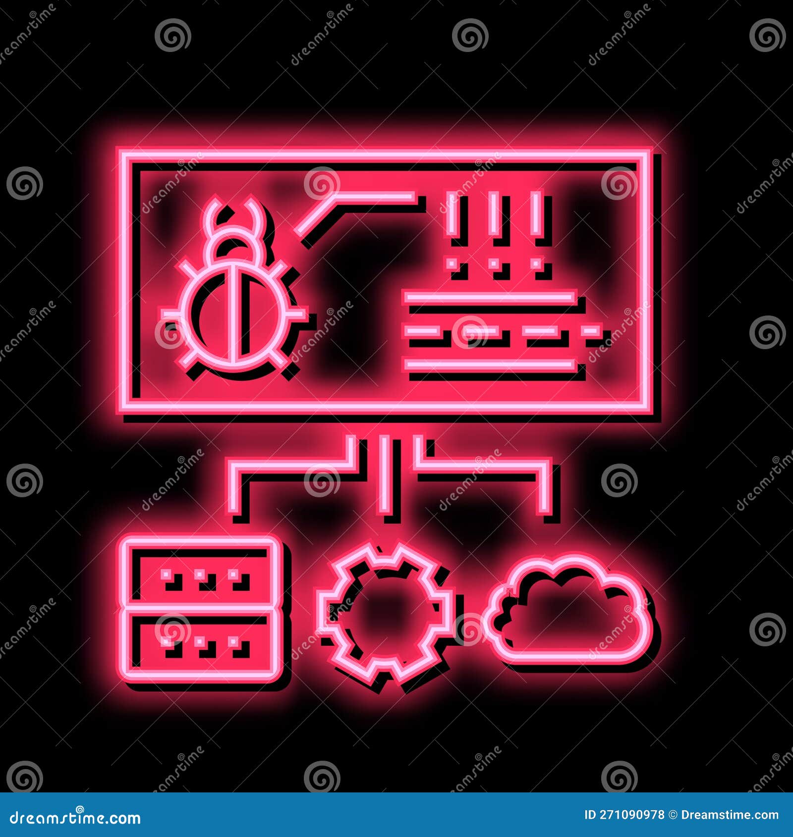 Virus on Server, Cloud and Computer Components Neon Glow Icon ...