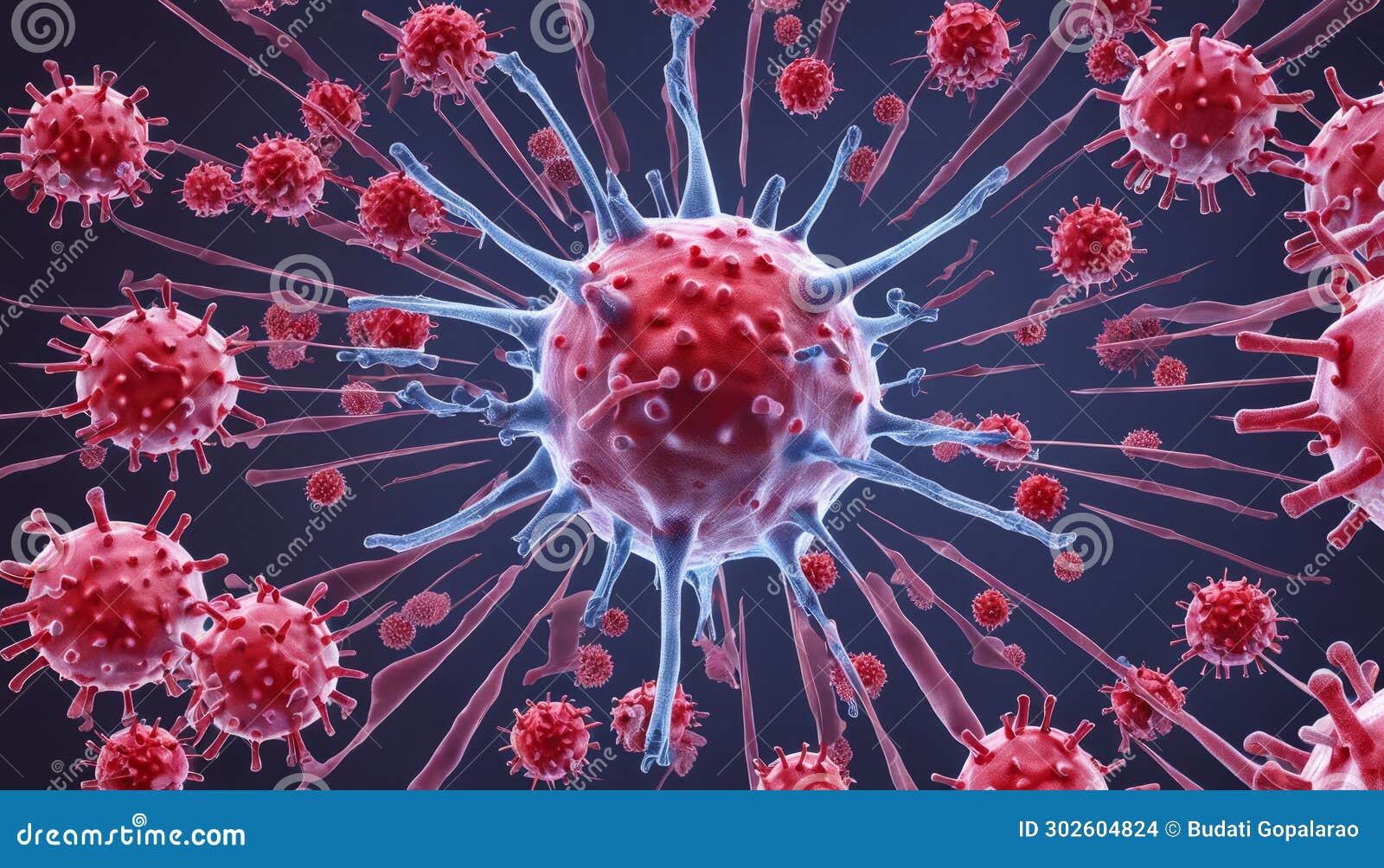 A Virus is Shown in a 3D Model with Red and Blue Colors Stock ...