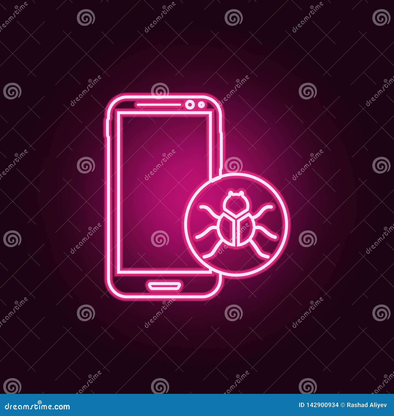 Virus in Smart Phone Icon. Elements of Cyber Security in Neon Style ...