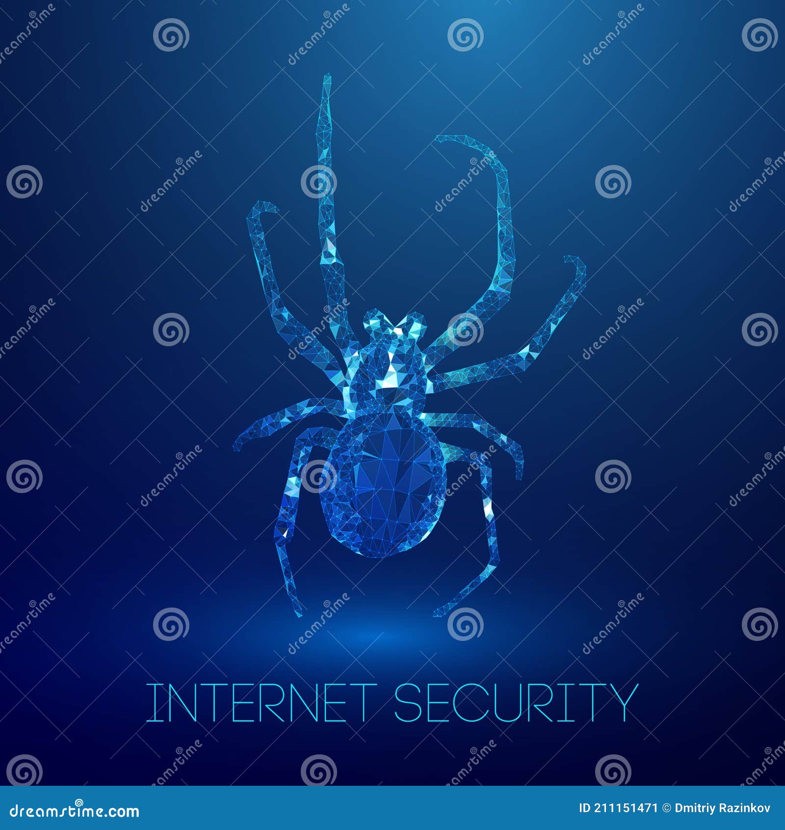 Virus Spider in Low Poly Style on Blue Background. Cybercryme ...