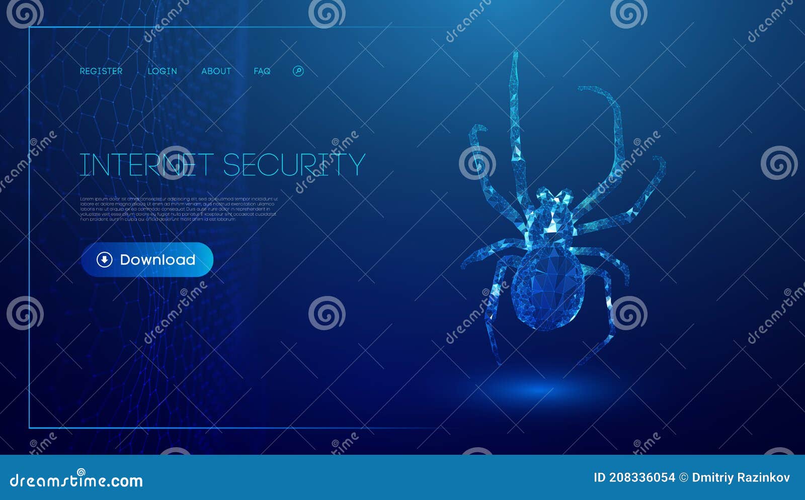 Virus Spider in Low Poly Style on Blue Background. Cybercryme ...