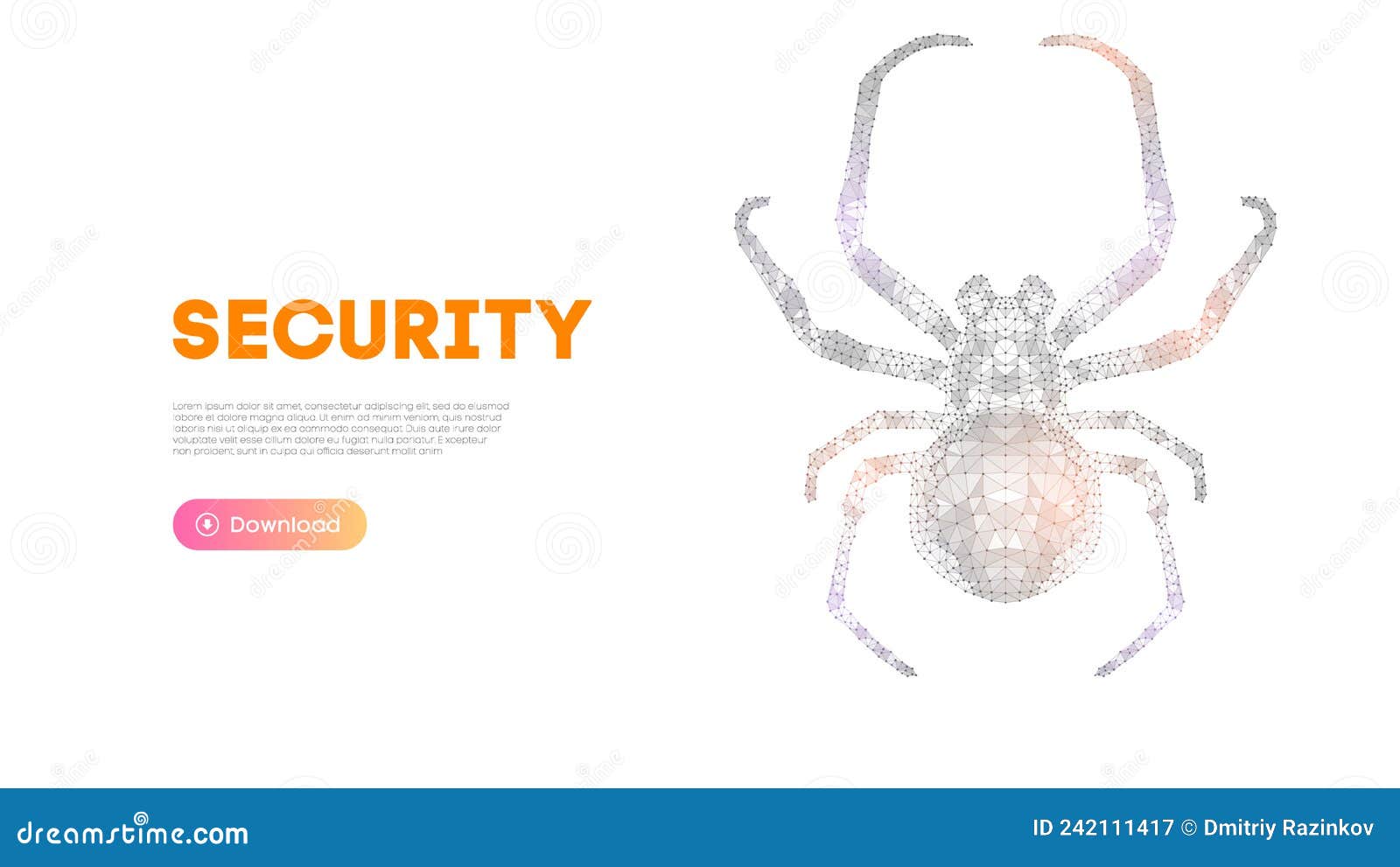 Virus Spider in Low Poly Style on Blue Background. Cybercryme ...