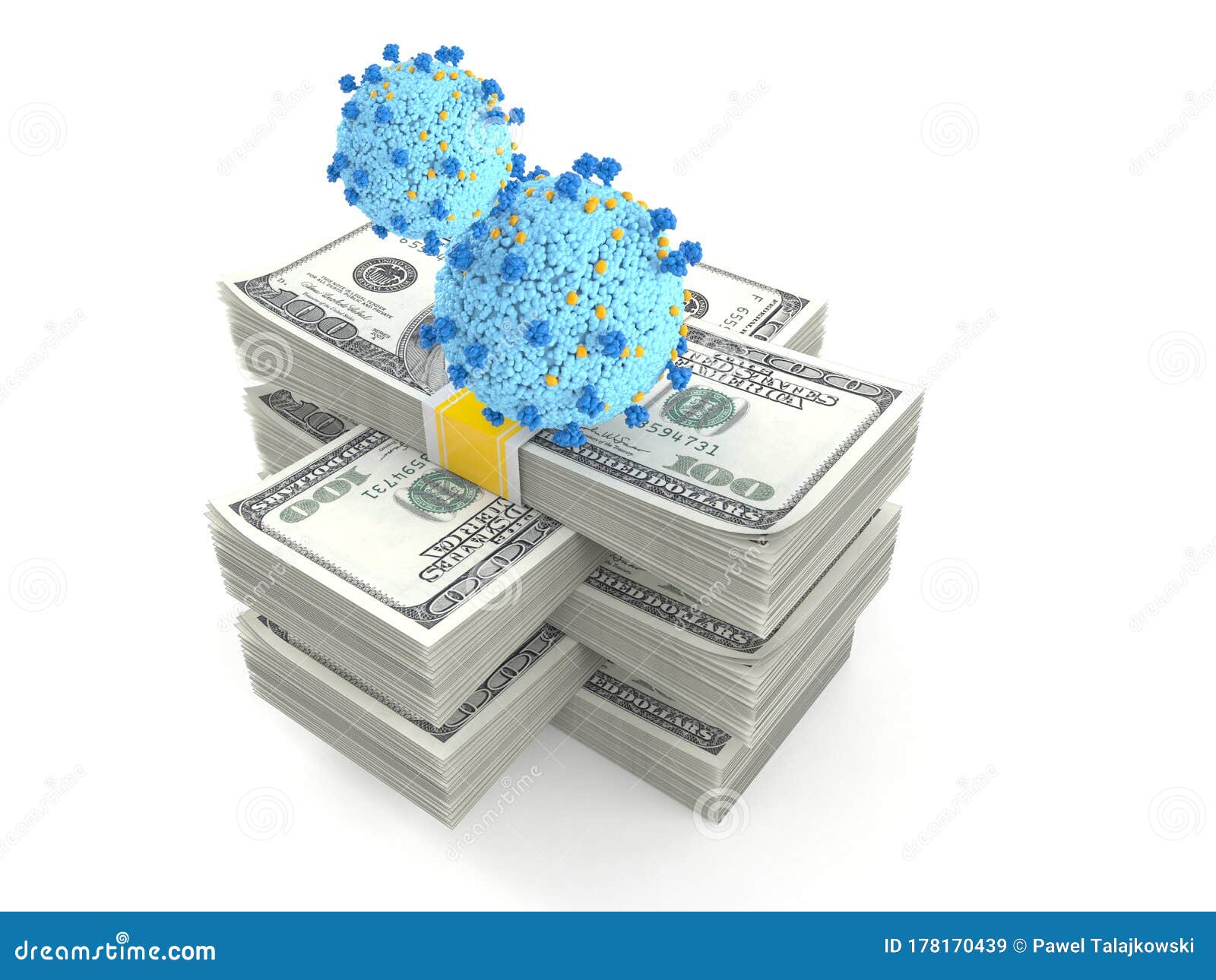 Virus on stack of money stock illustration. Illustration of dollars ...