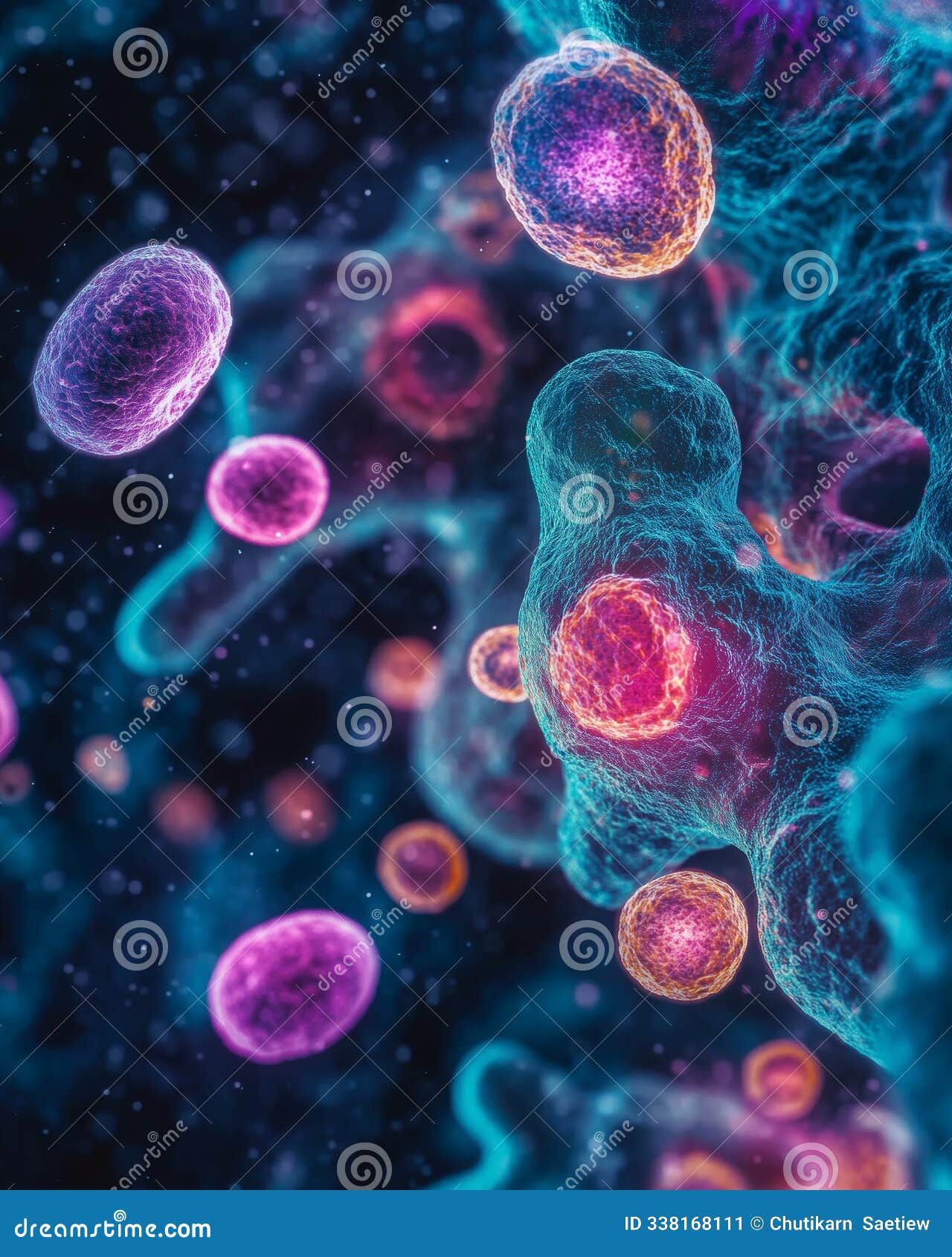 Virus Structure, Pathogenic Microorganisms, Microscopic of a Pink Virus ...