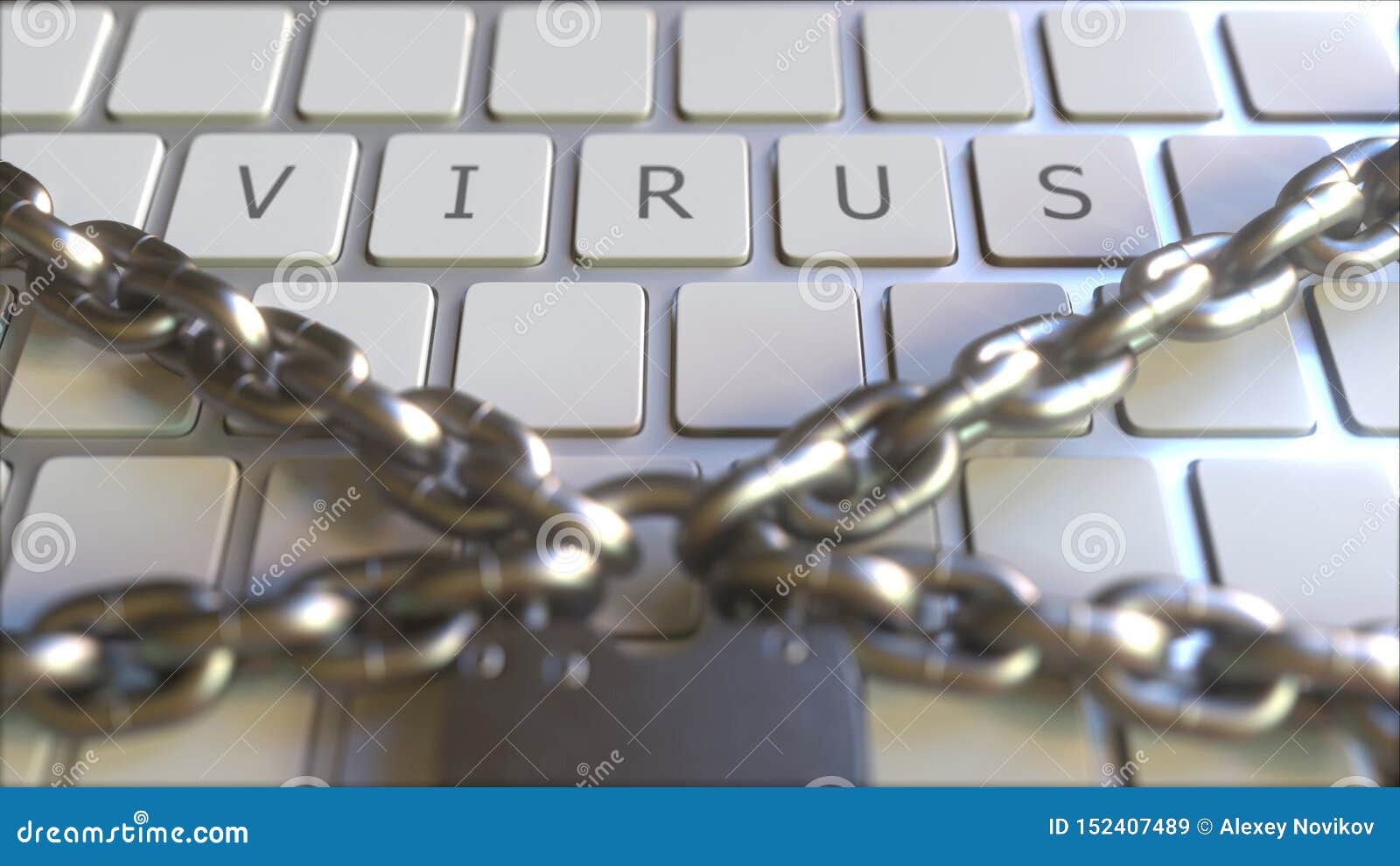 VIRUS Text on the Keys of a Keyboard with Padlock and Chains ...