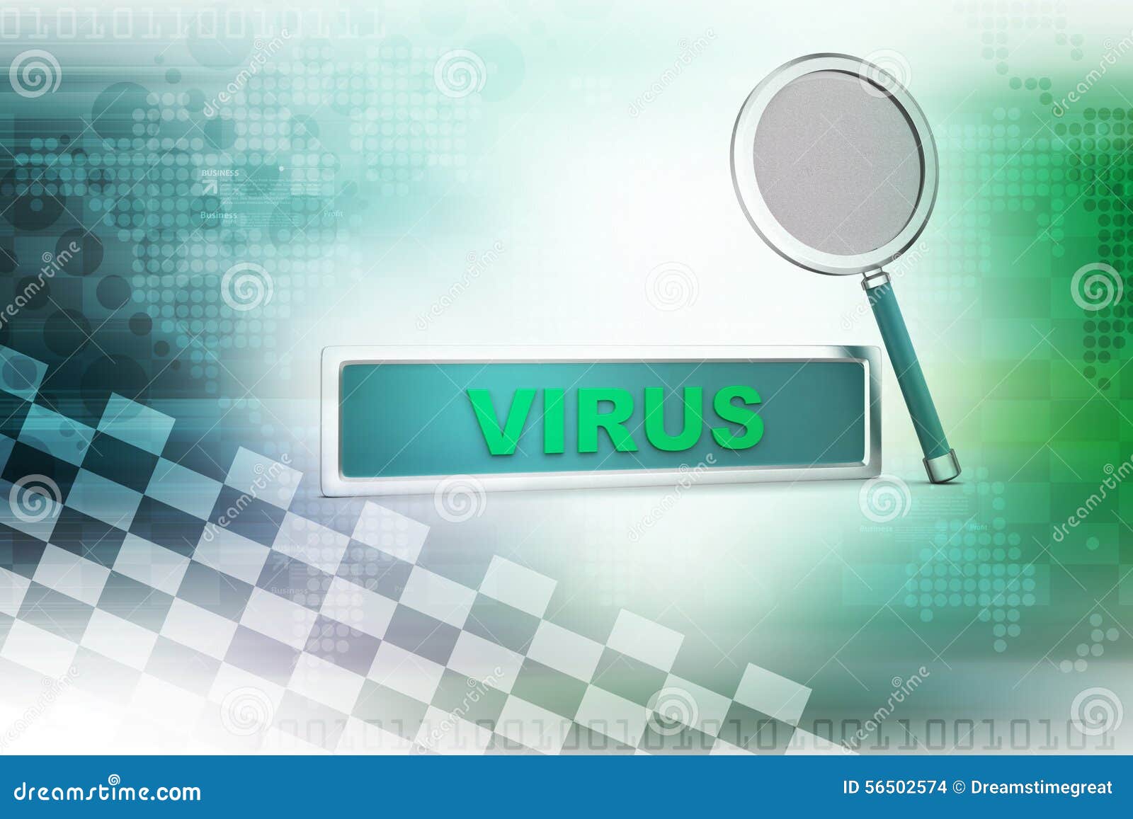 Virus text with magnifier stock illustration. Illustration of infected ...