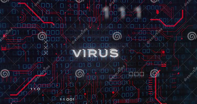 Virus Text And Microprocessor Connections Against Binary Coding Data Processing On Black 