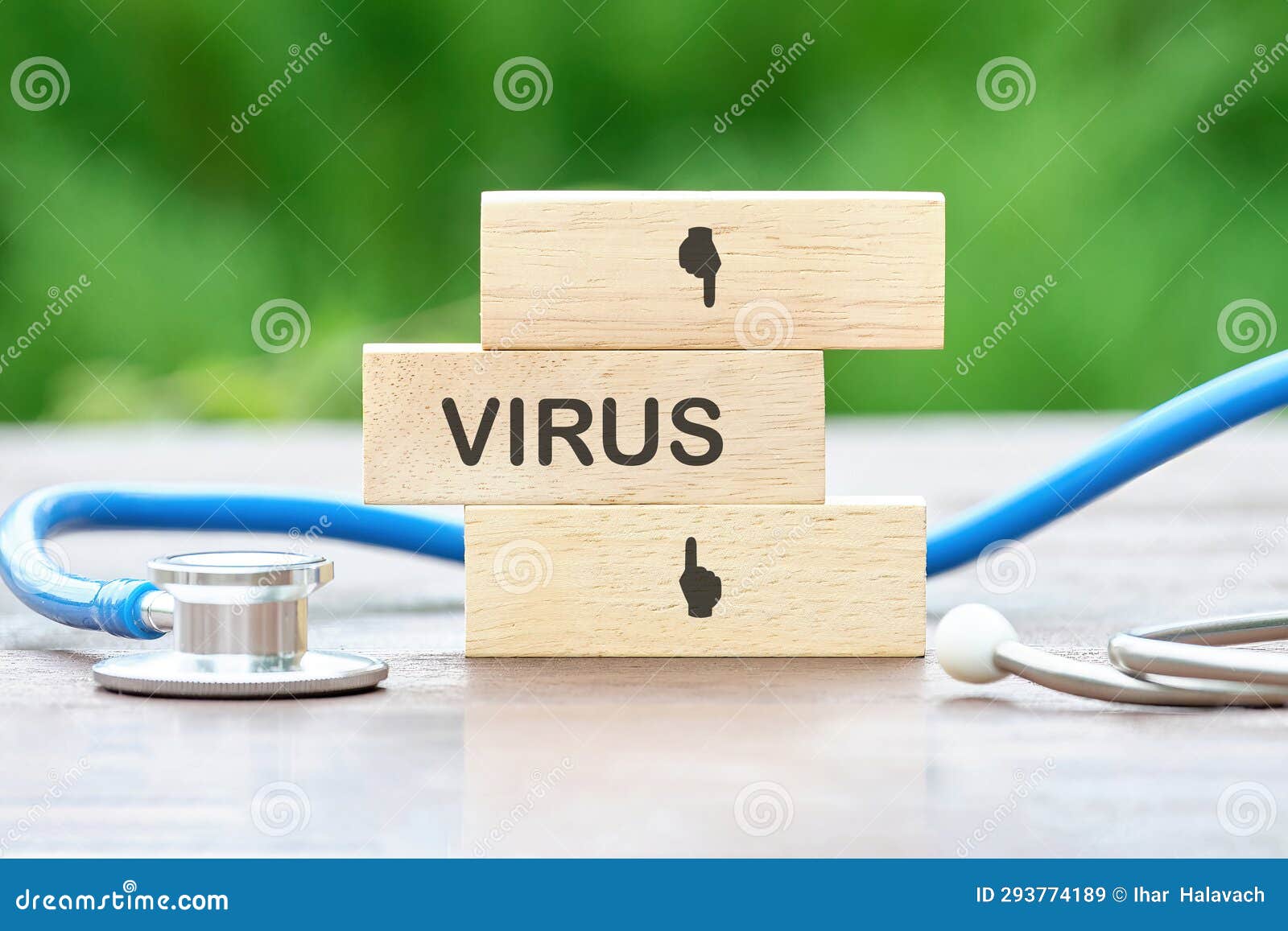 VIRUS Text on Wooden Blocks on a Green Background Stock Image - Image ...