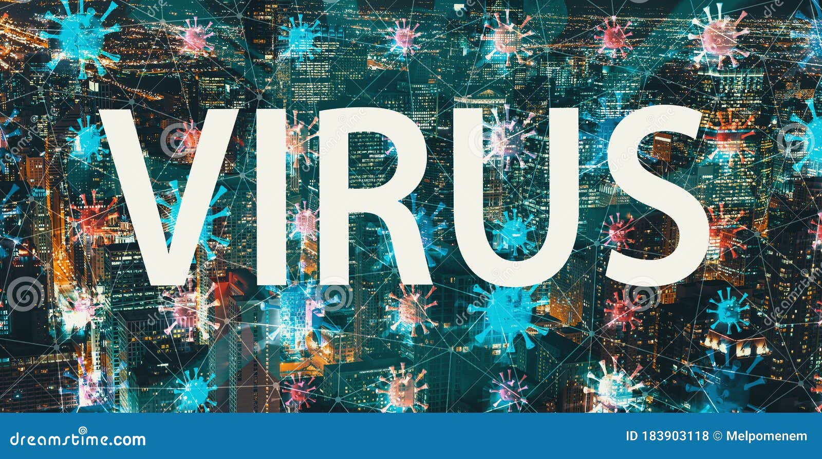 Virus Theme with Night Cityscape Stock Illustration - Illustration of ...