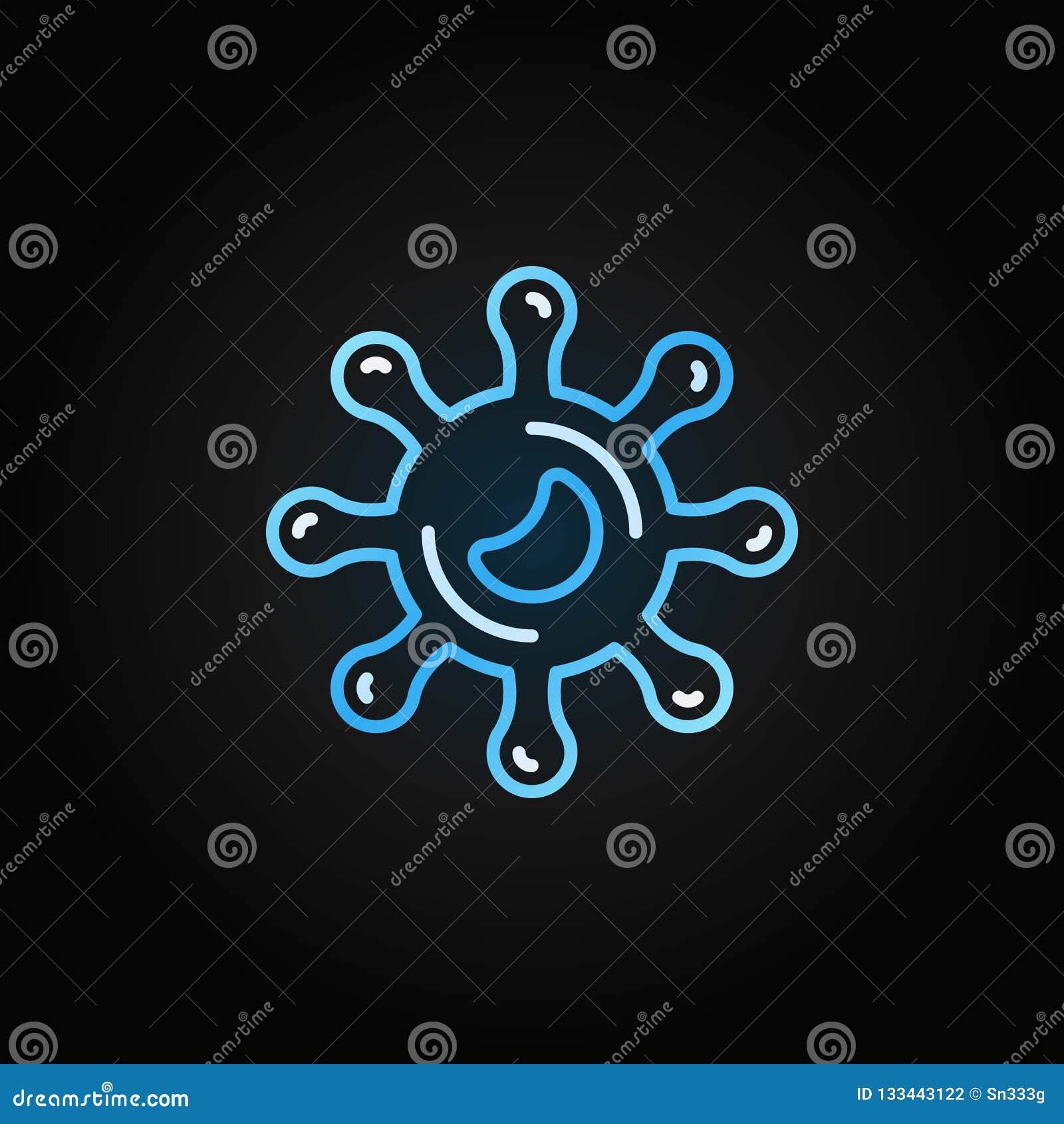 Virus Vector Blue Icon in Linear Style on Dark Background Stock Vector ...