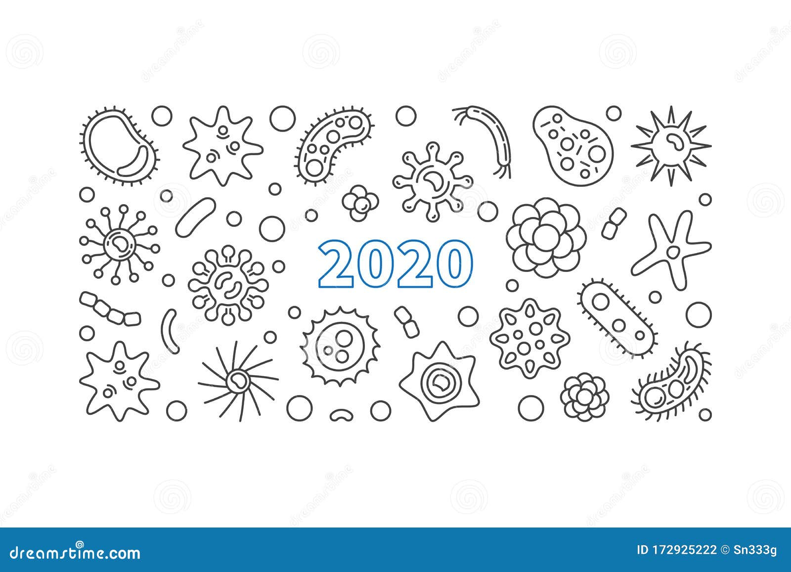 2020 Virus Vector Concept Outline Horizontal Illustration Stock Vector ...