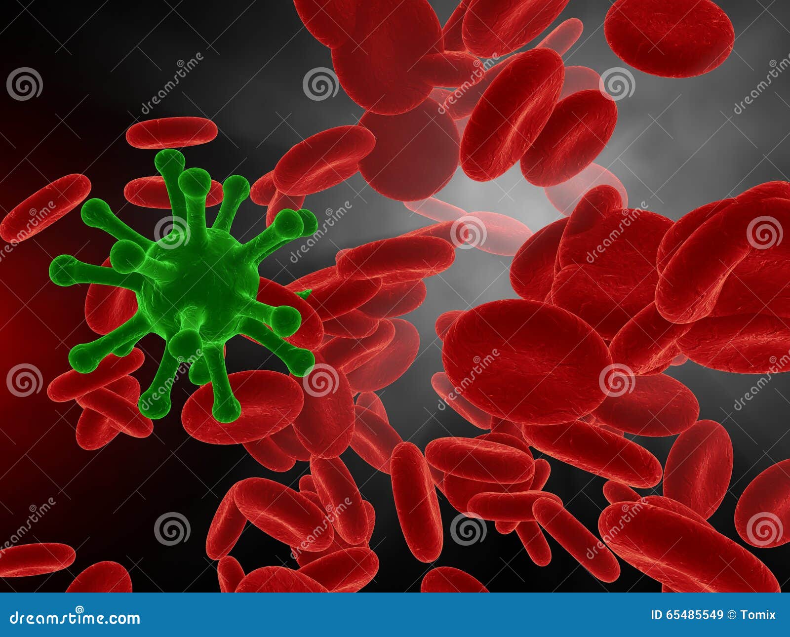 Virus Vert Et Cellules Rouges - Illustration 3D Illustration Stock ...