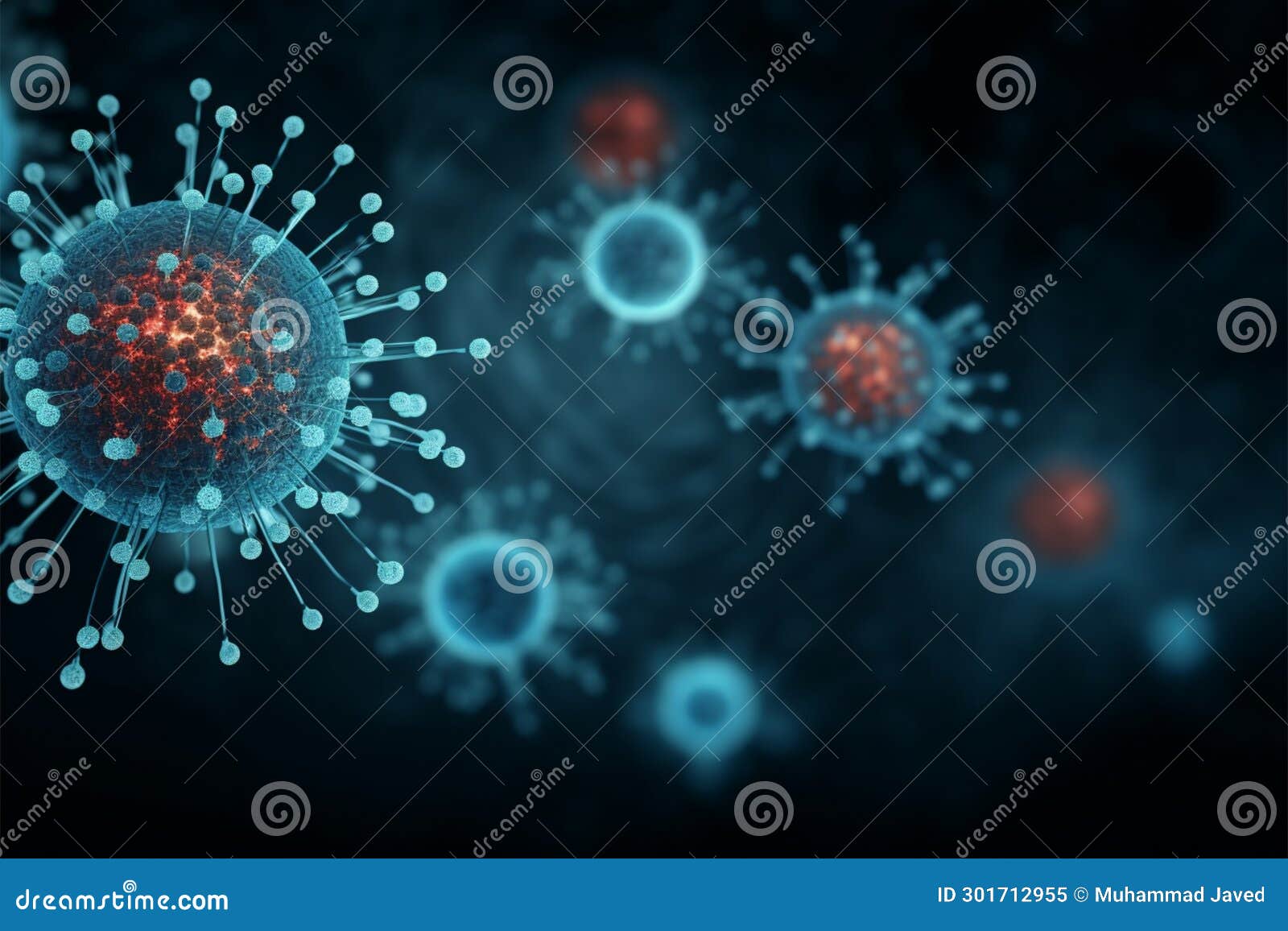 3D Visualization Of The Coronavirus. Pathogens, And Dna Strand Shown As ...