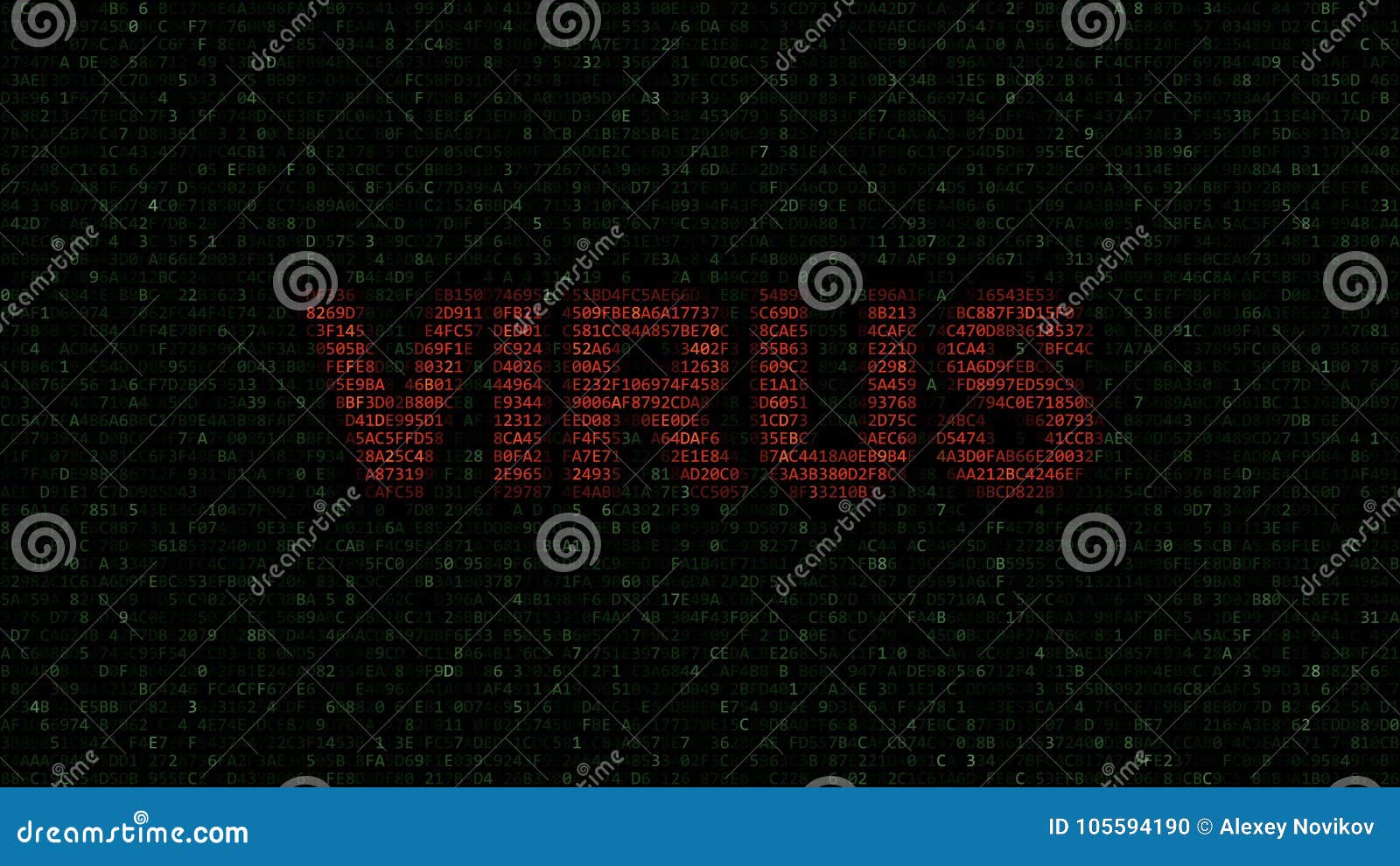 VIRUS Word Made of Hexadecimal Symbols on Computer Screen. 3D Rendering ...
