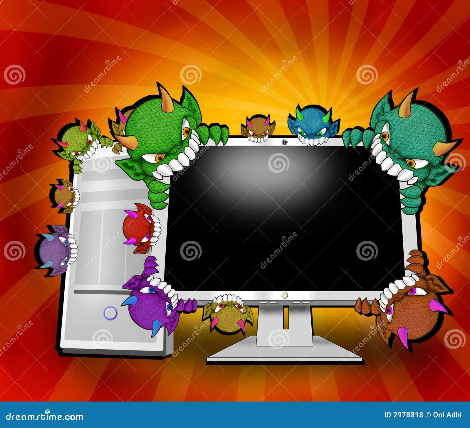 Viruses Attacking computer stock illustration. Illustration of computer ...