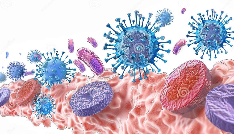 Viruses and Bacteria Attacking Human Blood Cells Stock Image - Image of ...