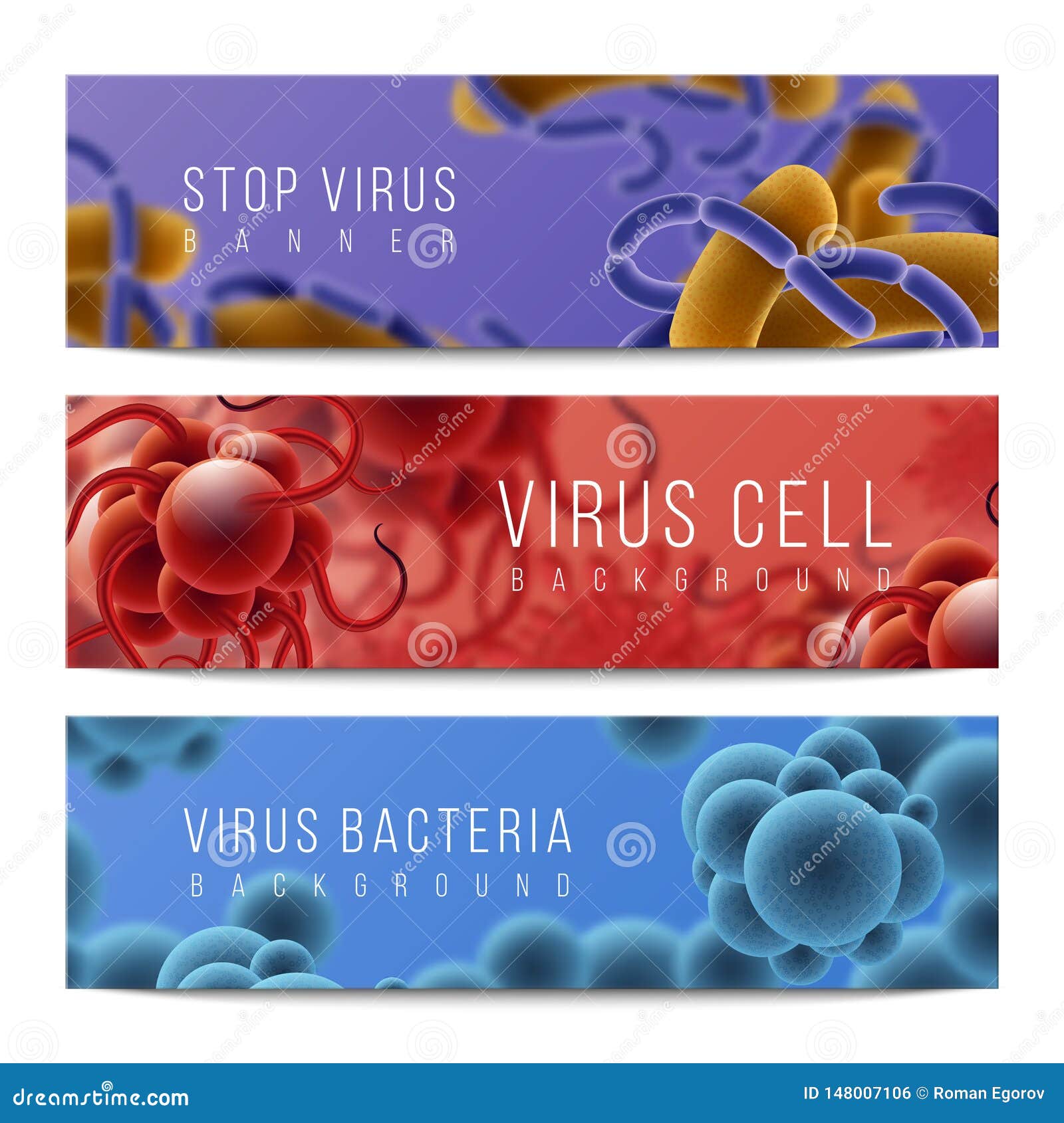 Viruses and Bacteria Banners. Germs Infection and Microbiology 3D ...
