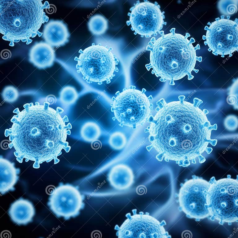 Viruses or Bacteria Cells on Blue Background, 3D Illustration of a ...