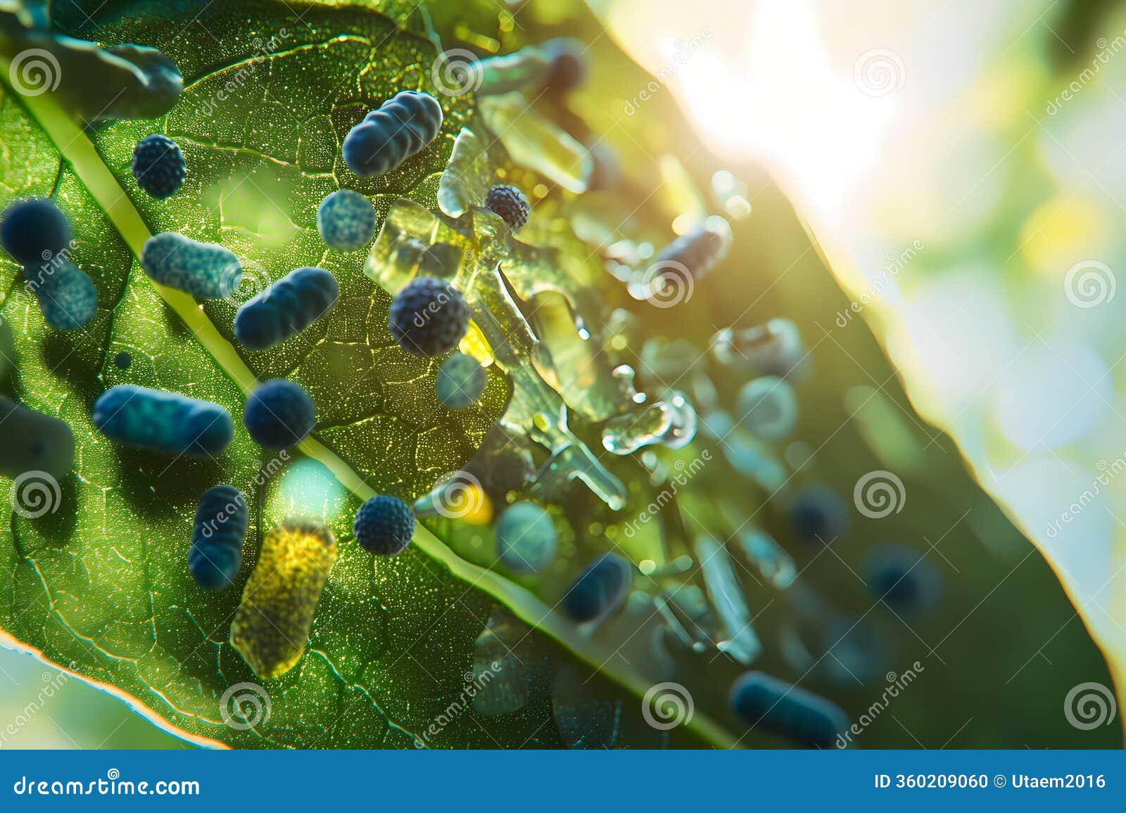 Viruses and Bacteria Colonizing Green Leaf Surface Under Sunlight Stock ...