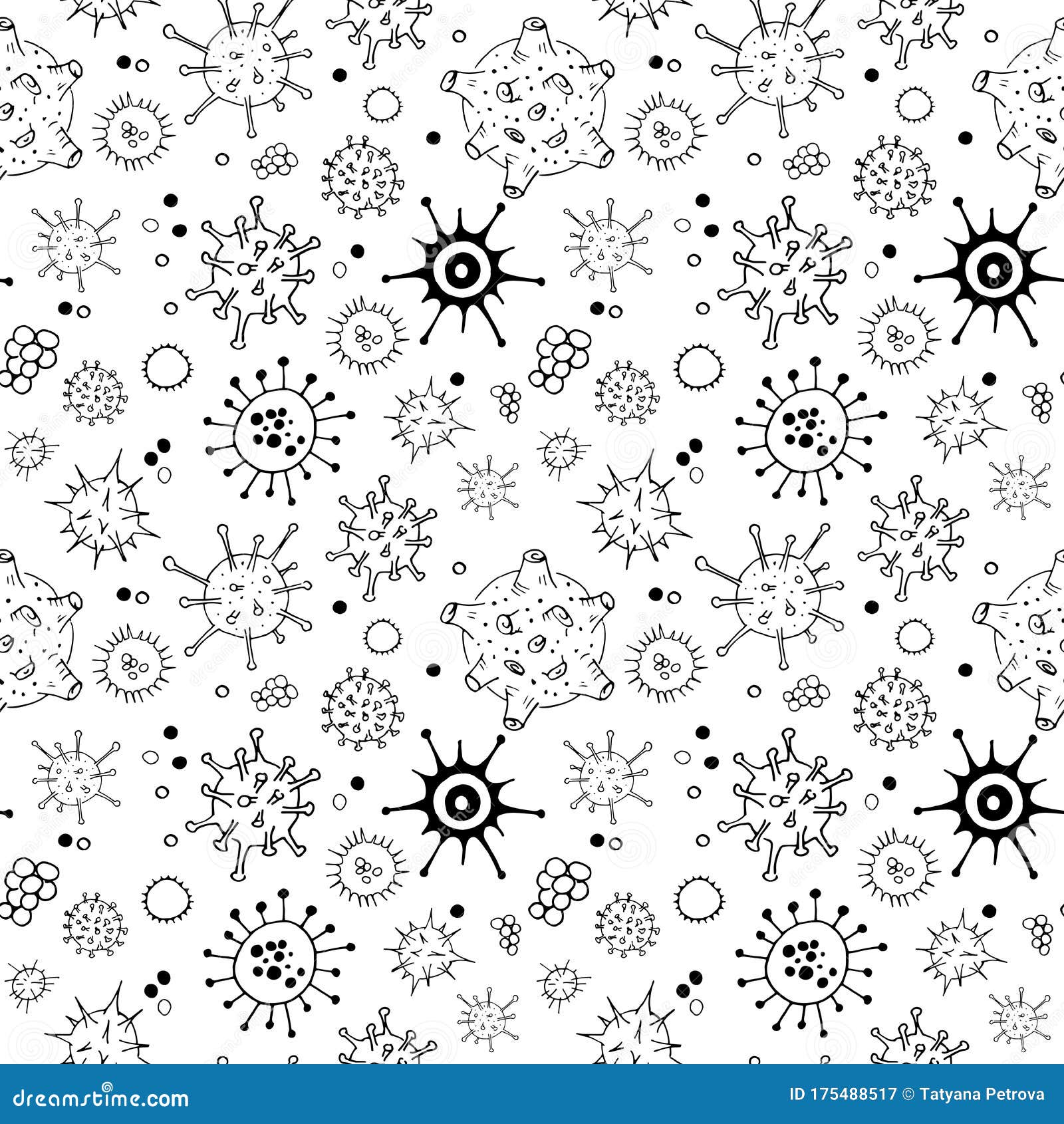 Viruses and Bacteria Doodle Pattern. Seamless Backdrop. Microbiology ...