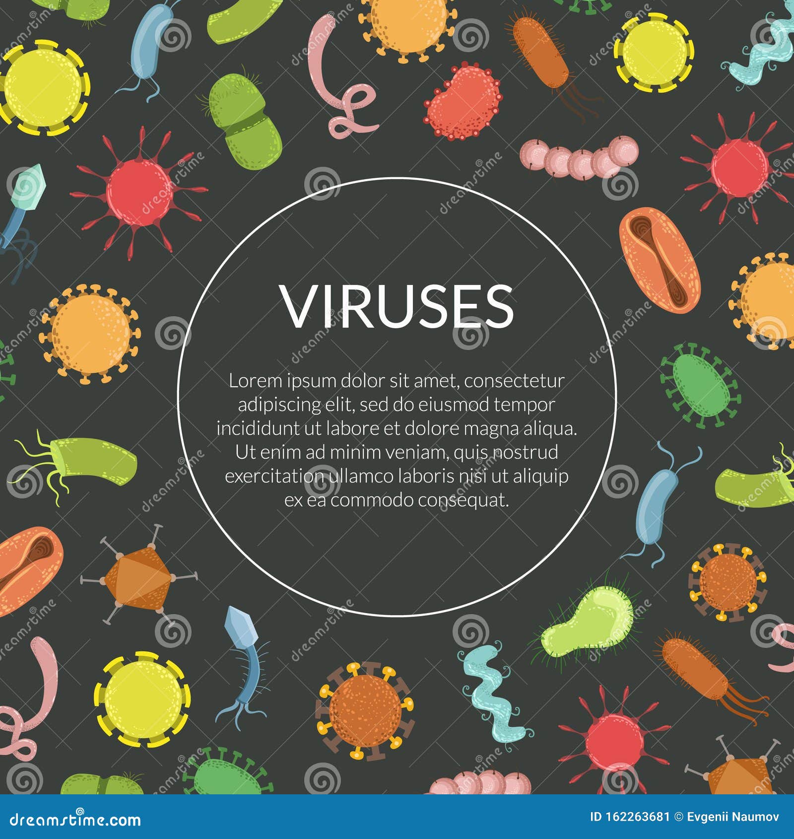 Viruses Banner Template with Space for Text and Colorful Bacterias ...