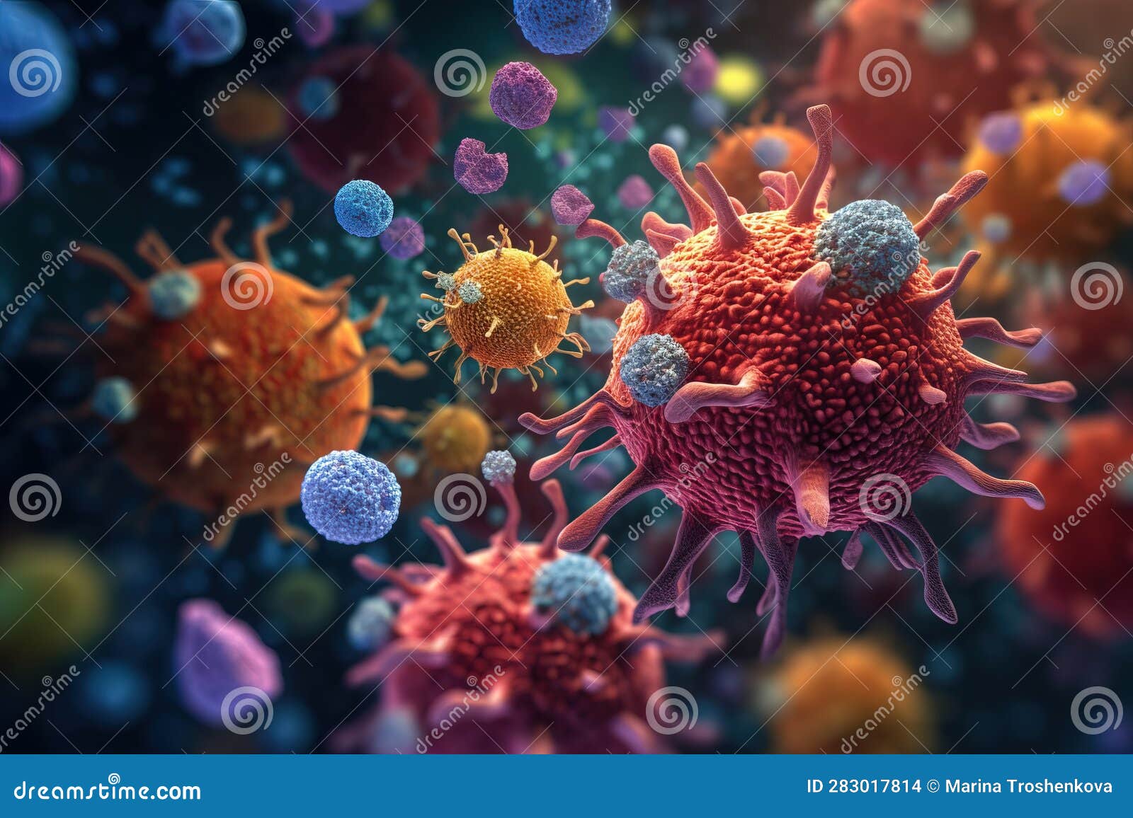 Viruses cells closeup stock illustration. Illustration of blood - 283017814