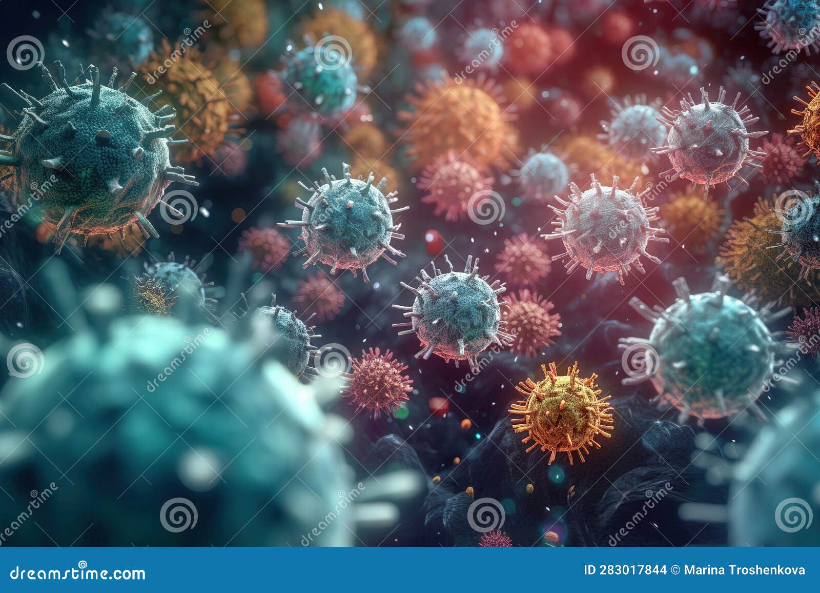 Viruses cells closeup stock illustration. Illustration of coronavirus ...