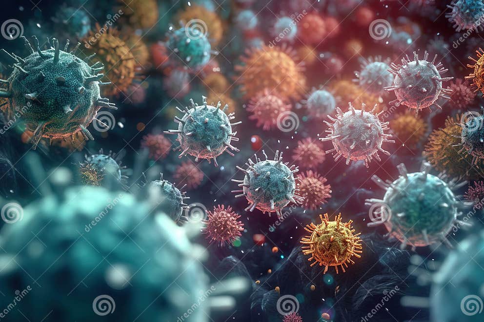 Viruses cells closeup stock illustration. Illustration of coronavirus ...