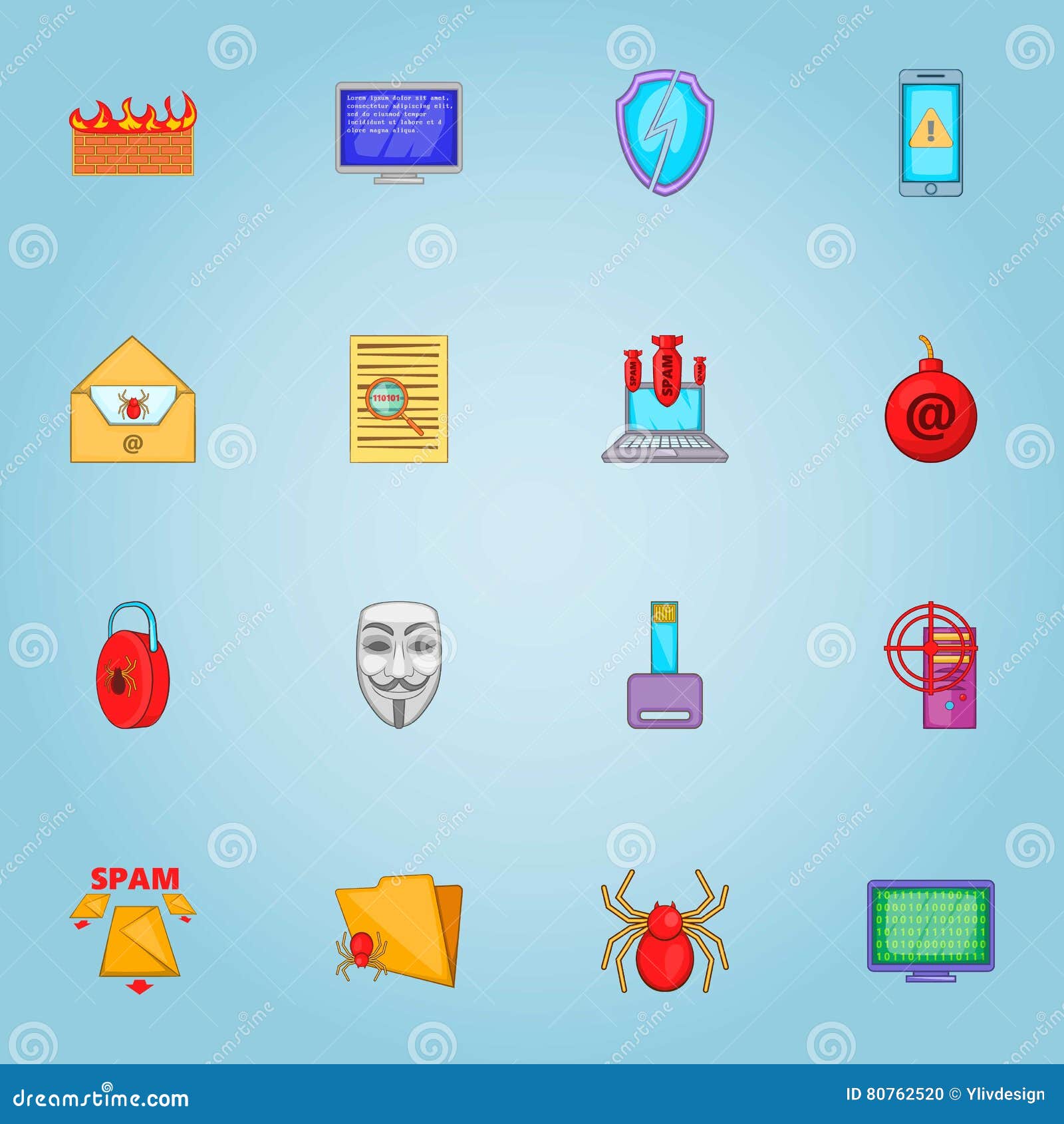 Viruses on Computer Icons Set, Cartoon Style Stock Vector ...