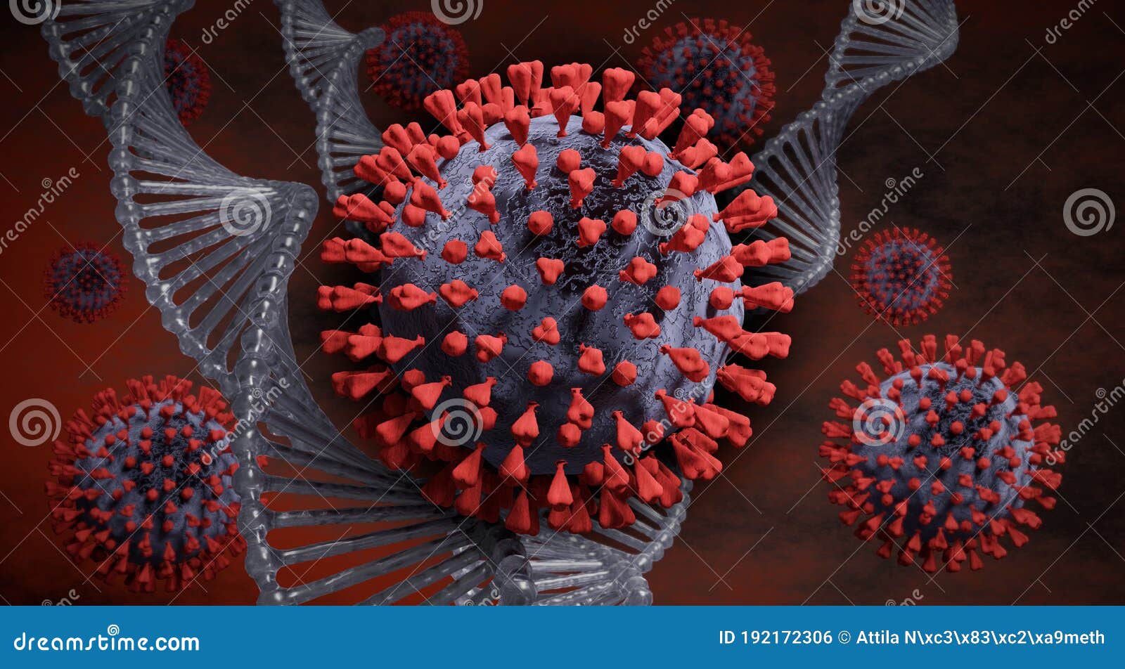Virus and DNA Molecule. 3d Rendered Illustration. Stock Illustration ...