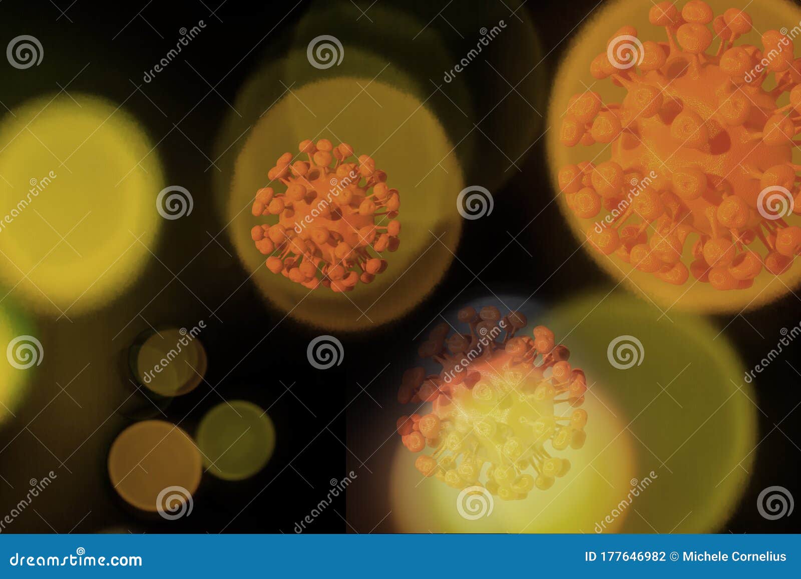 Viruses Floating in Orange and Yellow Stock Illustration - Illustration ...
