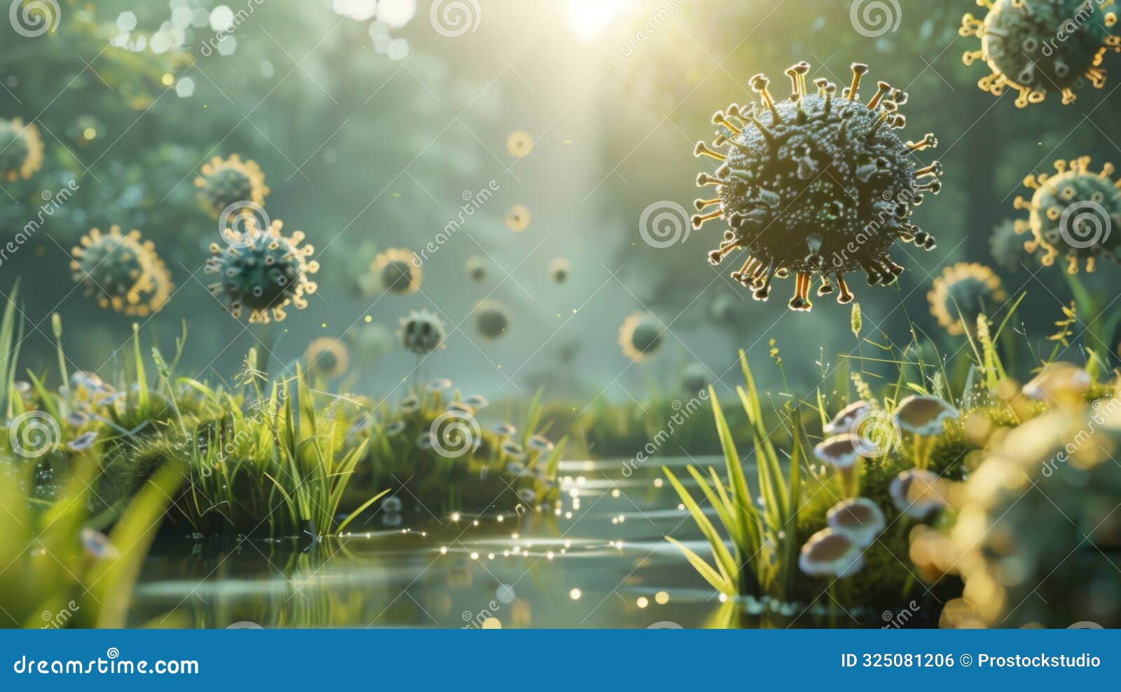 Viruses Floating Over a Forest Stream Stock Photo - Image of ecosystem ...