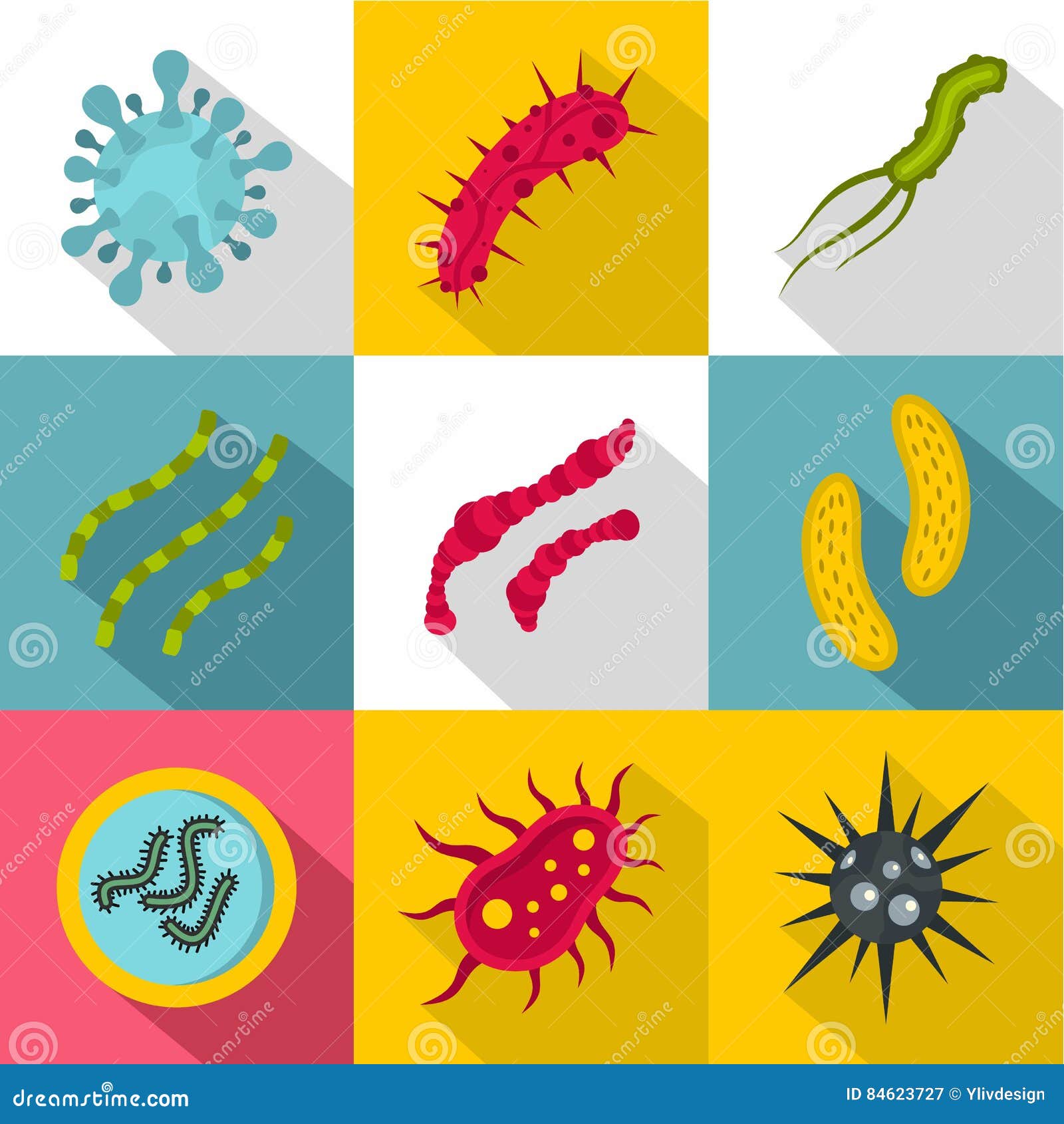 Viruses Icons Set, Flat Style Stock Vector - Illustration of long, coli ...