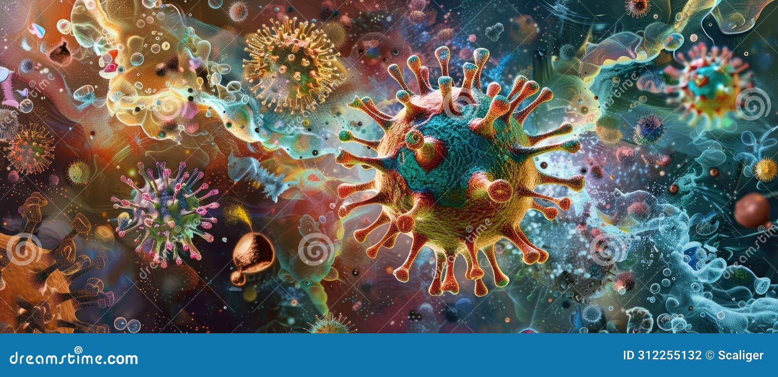 Viruses Inside Cell, Microscopic View of Biological Tissue, Abstract ...