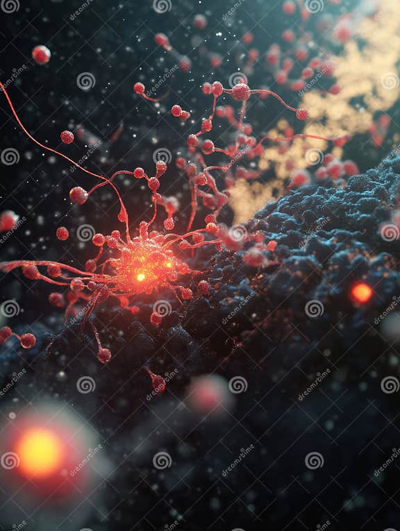 Viruses Invading Human Cells at Microscopic Level Showcasing Complex ...