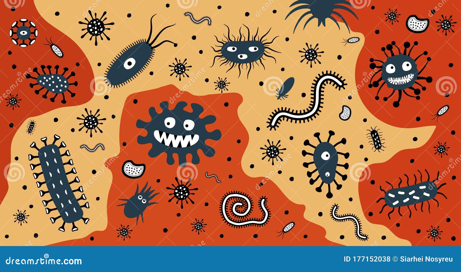 Viruses And Parasites In The Organism Germs And Bacteria Pathogenic Environment Stock Vector