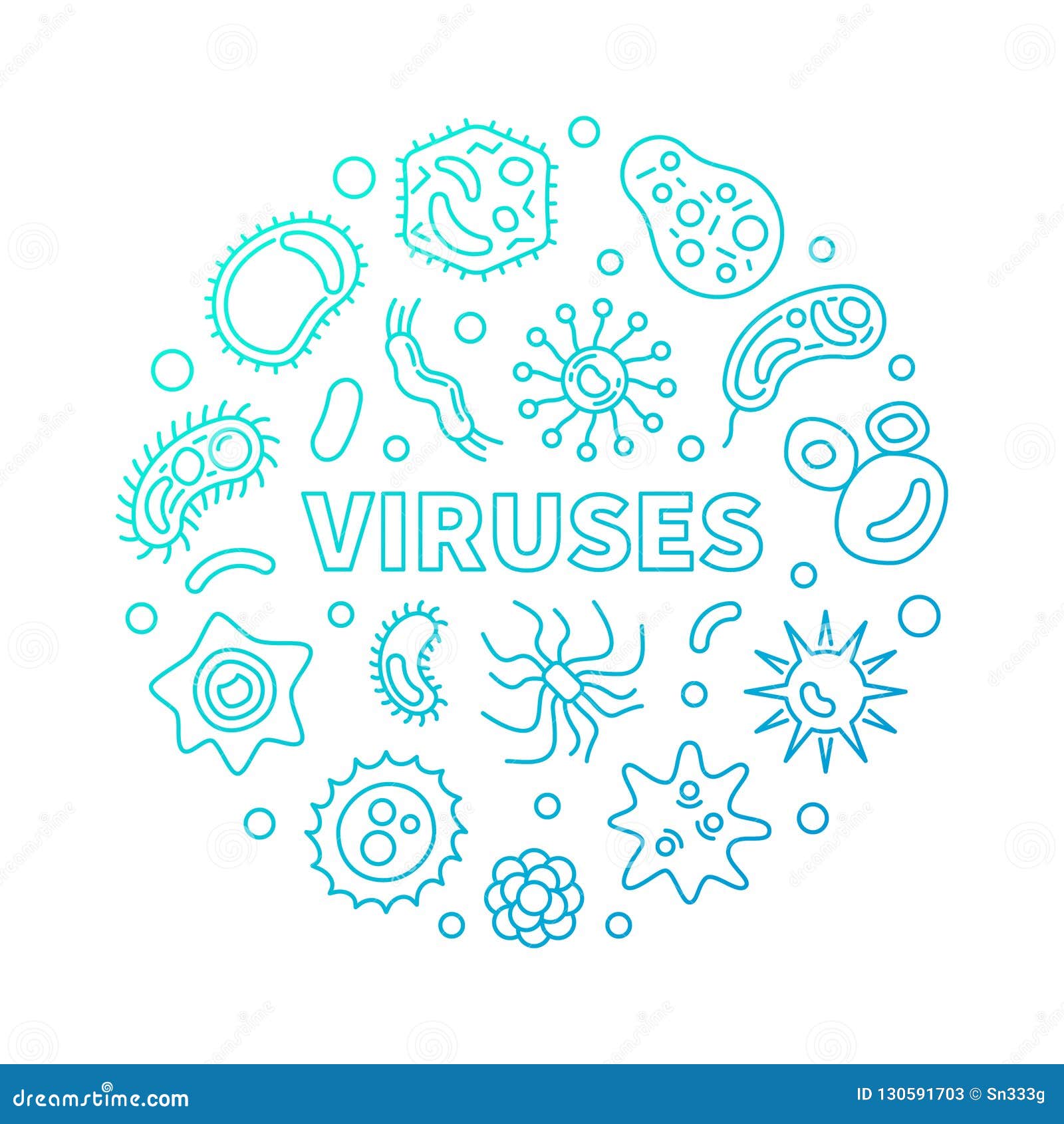 Viruses Round Vector Blue Illustration in Outline Style Stock Vector ...