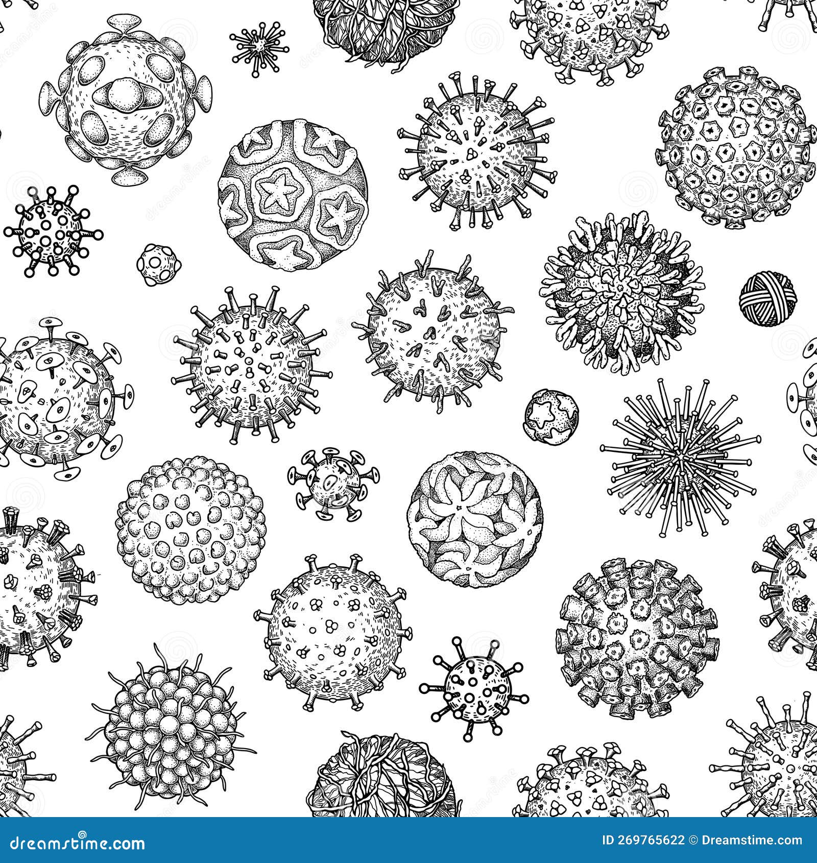 Viruses Set Of Seamless Patterns Vector Illustration. Microbes Or ...